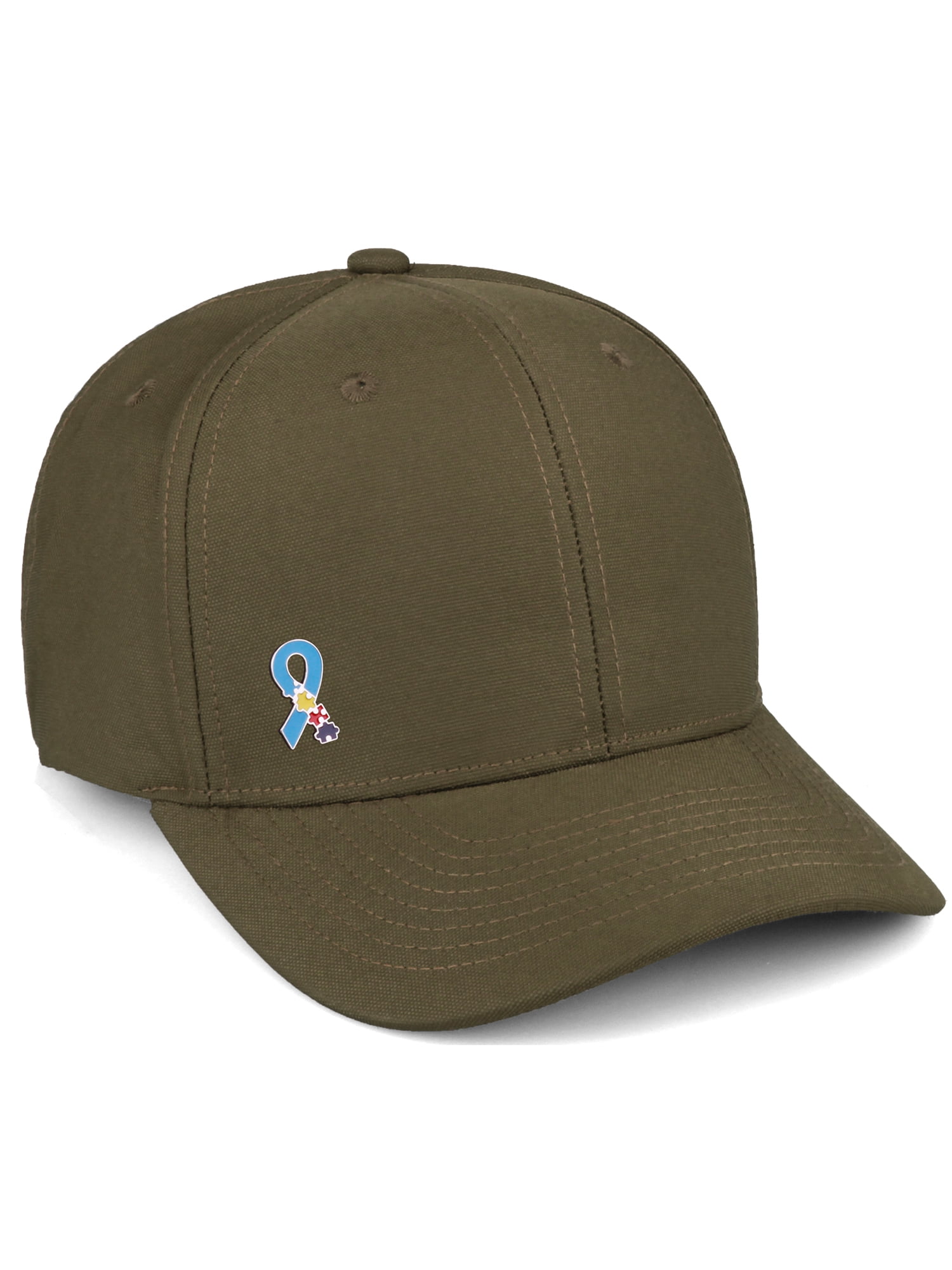 Daxton Premium Mid Profile Hat Semi Curved Visor Cap Autism Awareness Ribbon Metal Emblem,Olive ...