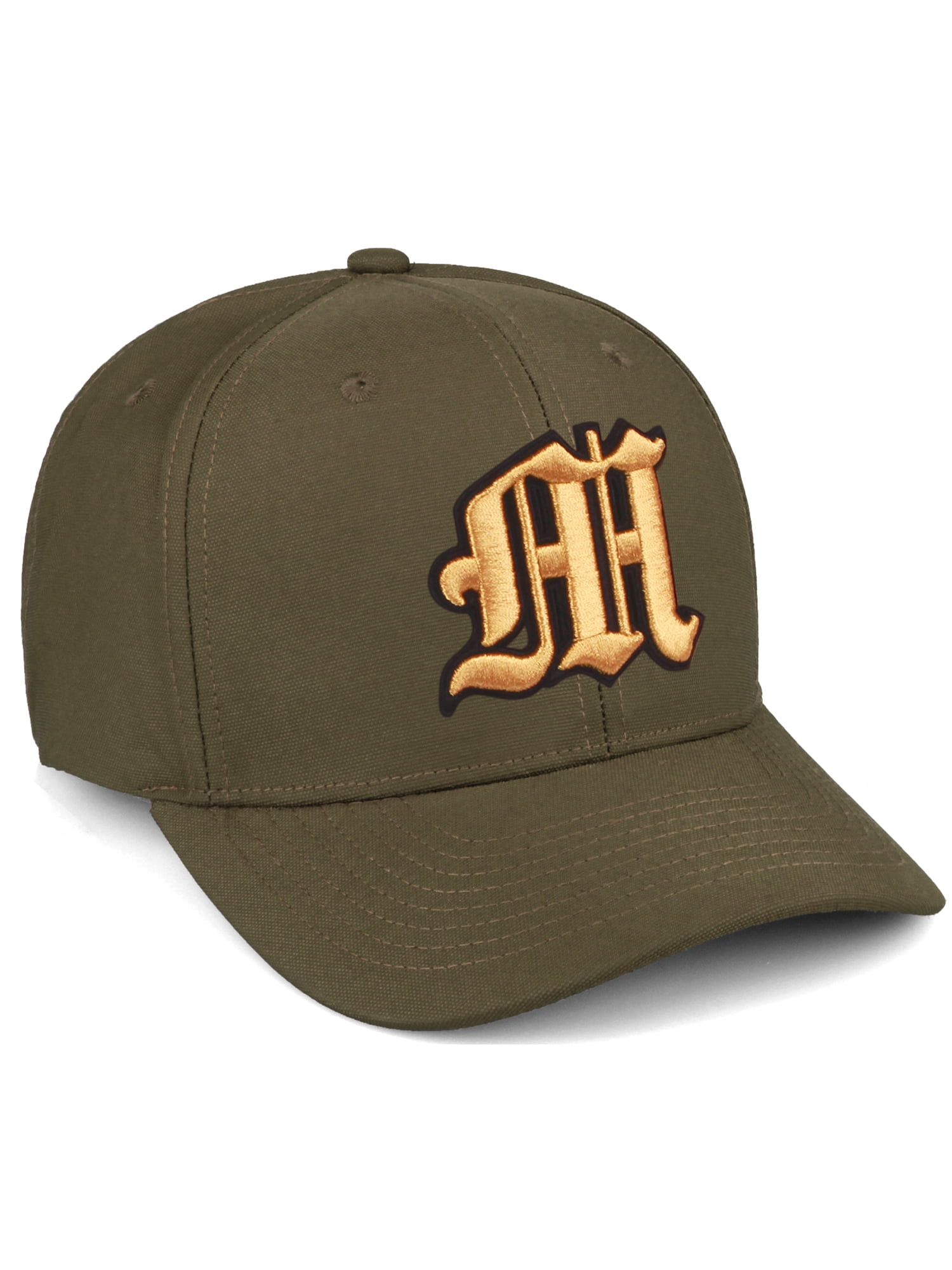 Daxton Premium Mid Profile Hat Semi Curved Visor Olive Cap Black Gold ...