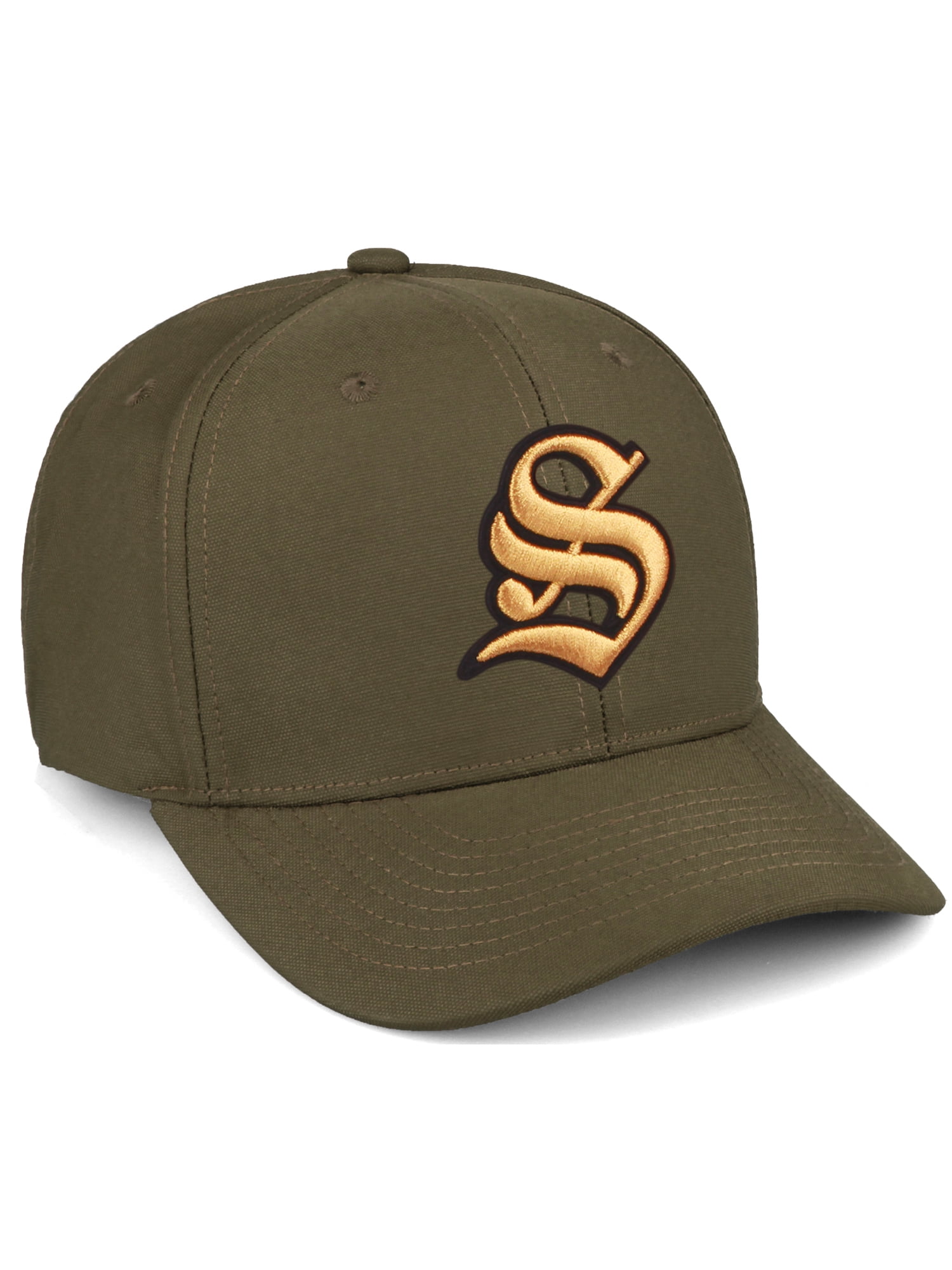 Daxton Premium Mid Profile Hat Semi Curved Visor Olive Cap Black Gold ...