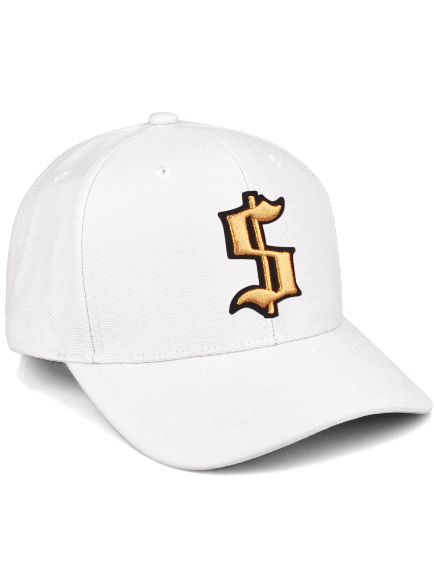 Daxton Premium Mid Profile Hat Semi Curved Visor White Cap Black Gold ...