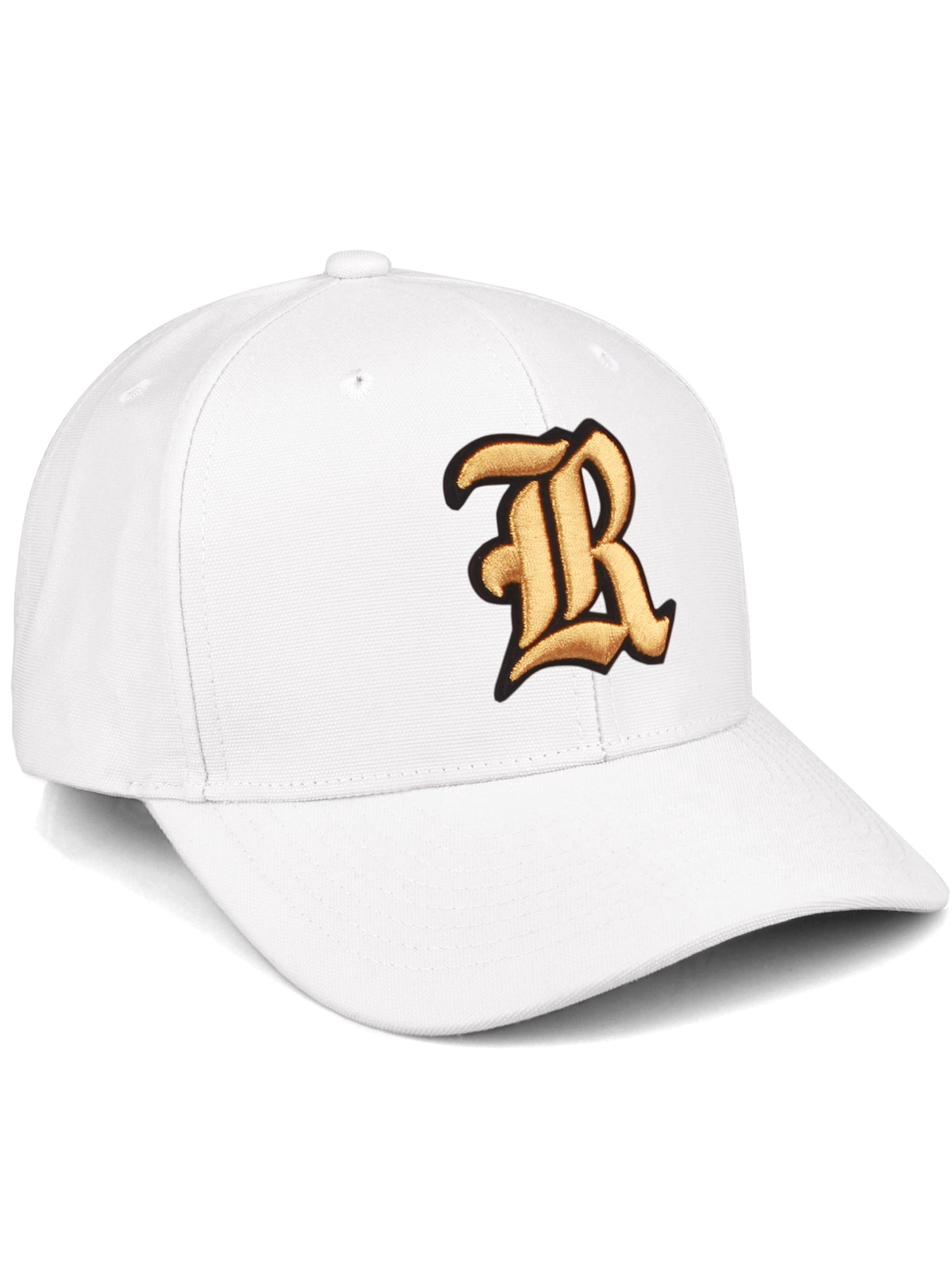 Daxton Premium Mid Profile Hat Semi Curved Visor White Cap Black Gold ...