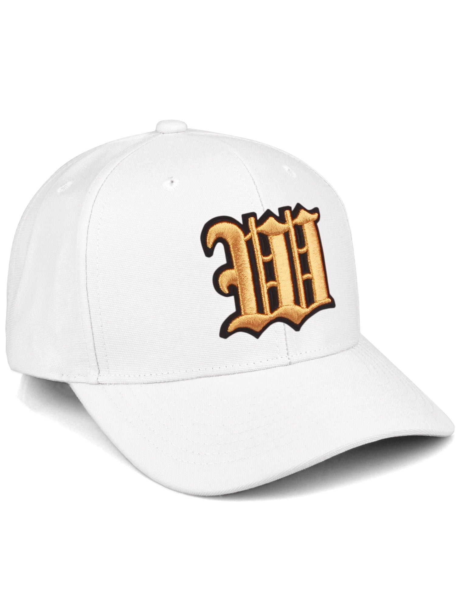 Daxton Premium Mid Profile Hat Semi Curved Visor White Cap Black Gold ...