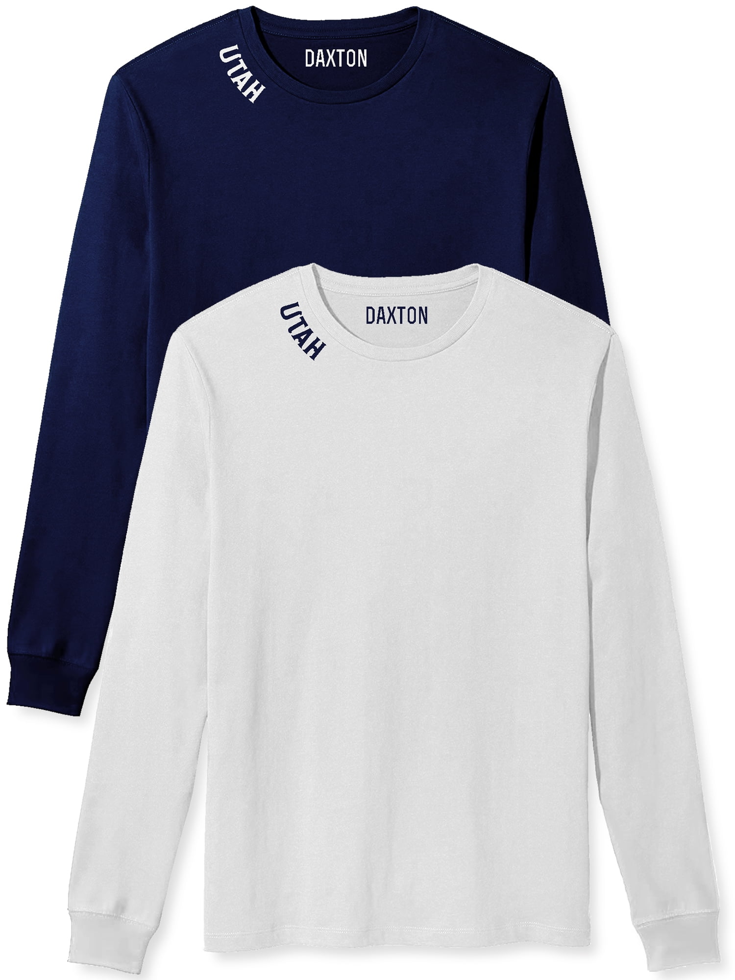 Daxton Premium Utah Men Long Sleeves T Shirt Ultra Soft Medium Weight Cotton, 2Pk Navy White ...