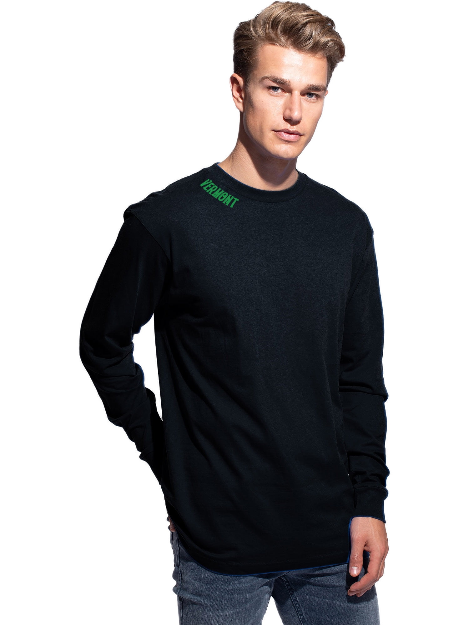 Daxton Premium Vermont Men Long Sleeves T Shirt Ultra Soft Medium Weight Cotton, Black Tee Green ...