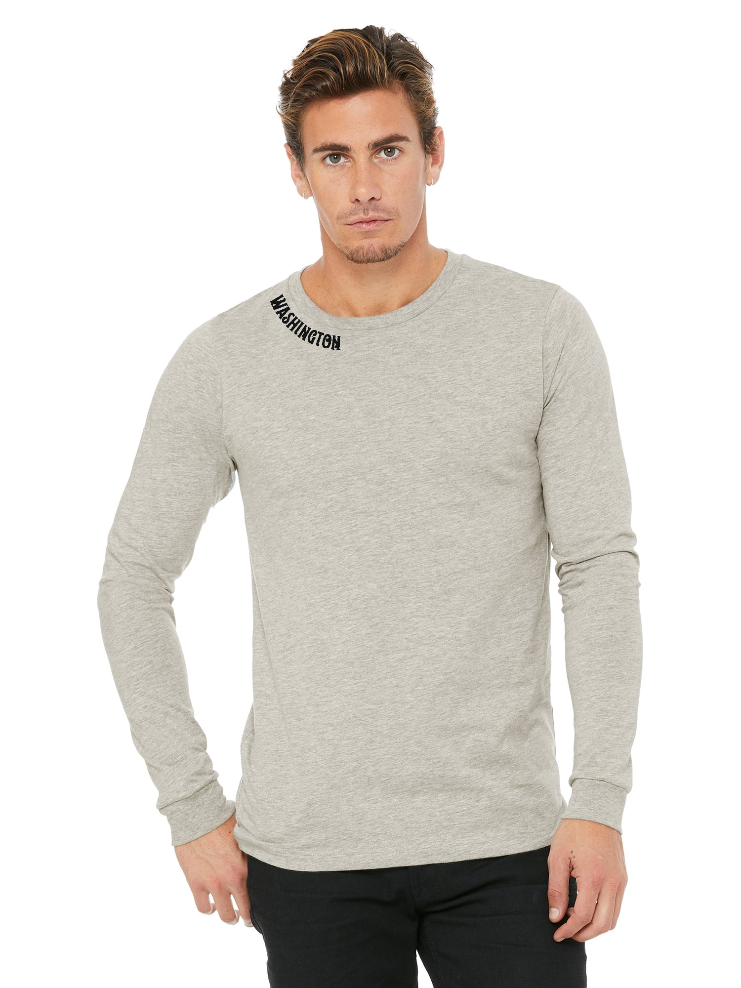 Daxton Premium Washington Men Long Sleeves T Shirt Ultra Soft Medium Weight Cotton, Oat Tee ...