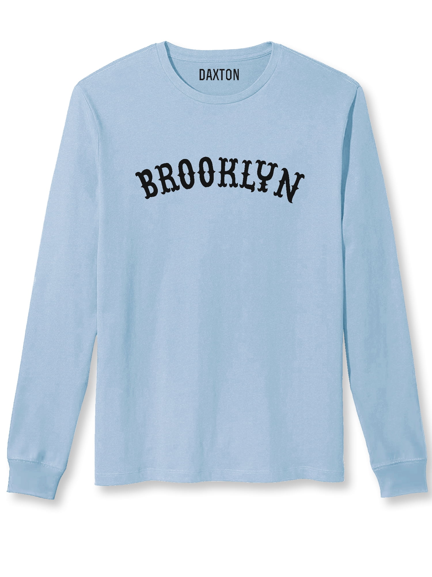 Daxton Retro Brooklyn Arch Font Long Sleeves T Shirt Soft Medium Weight Cotton, Sky Tee Black ...