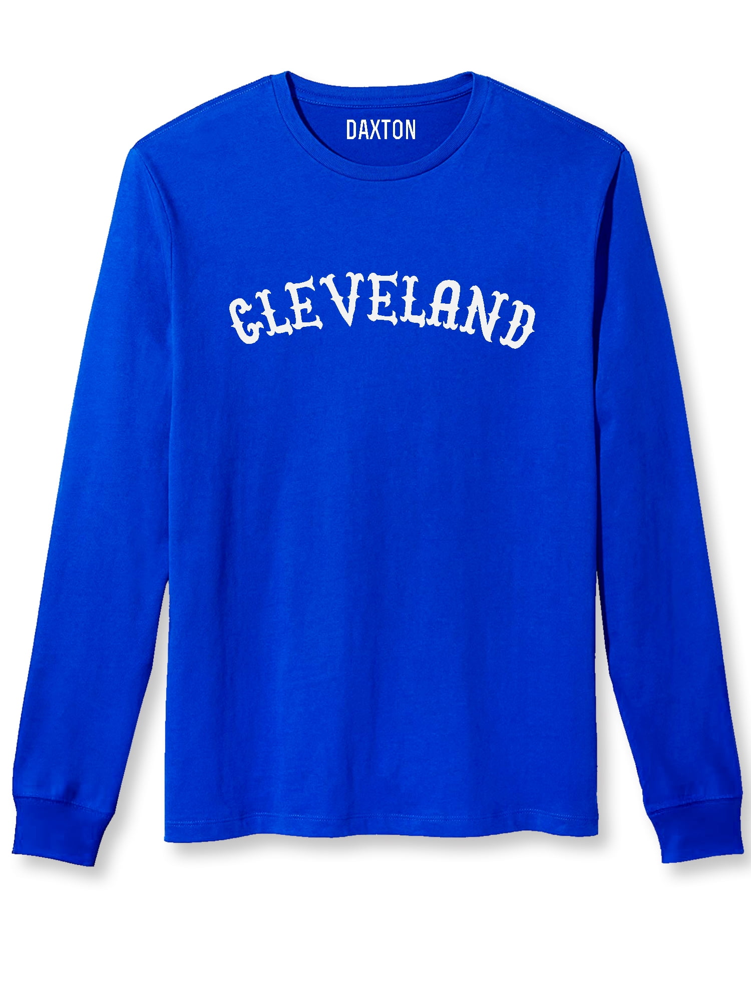 Daxton Retro Cleveland Arch Font Long Sleeves TShirt Soft Medium Weight Cotton, Royal Tee White ...
