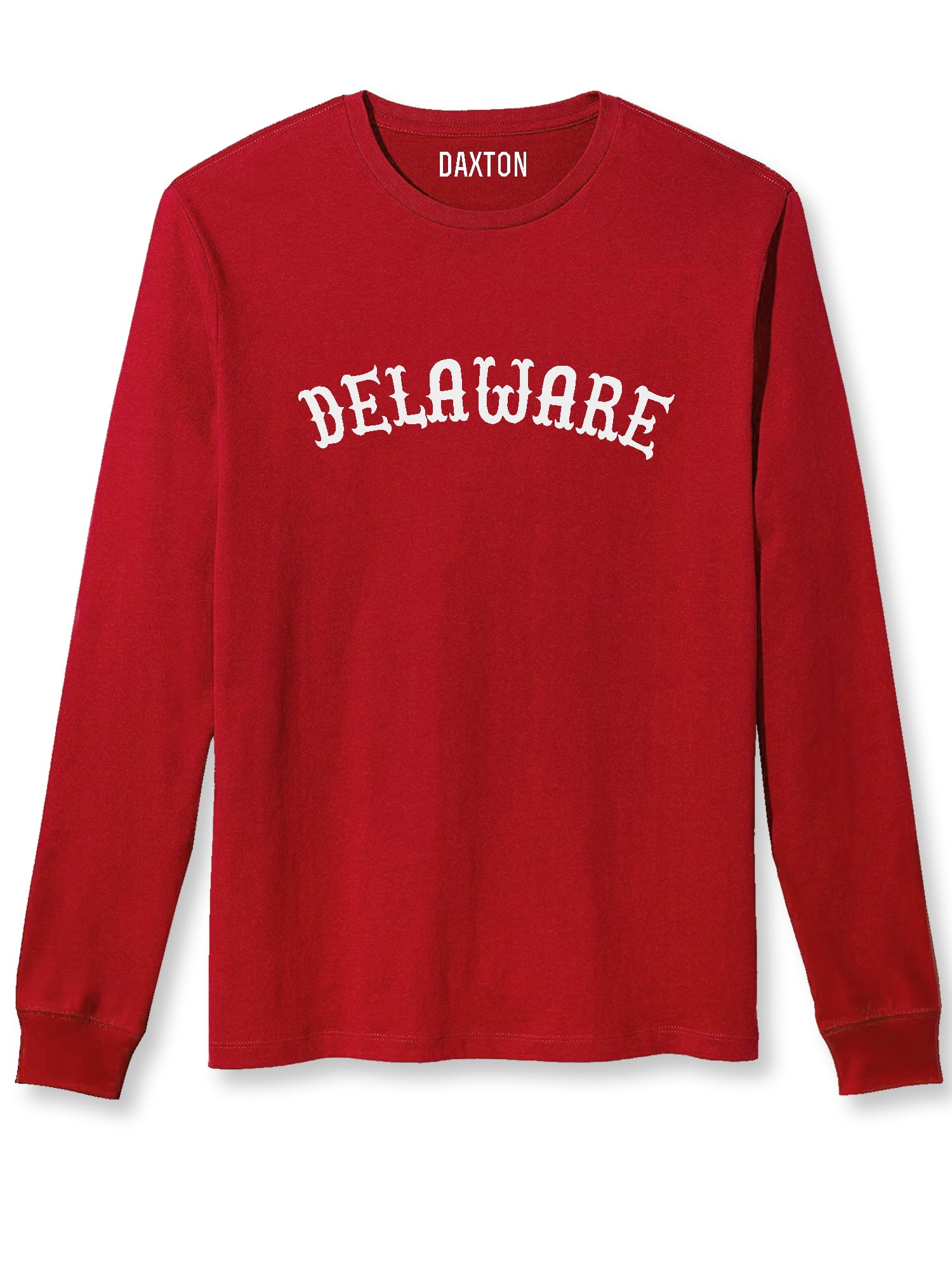 Daxton Retro Delaware Arch Font Long Sleeves T Shirt Soft Medium Weight Cotton, Red Tee White ...