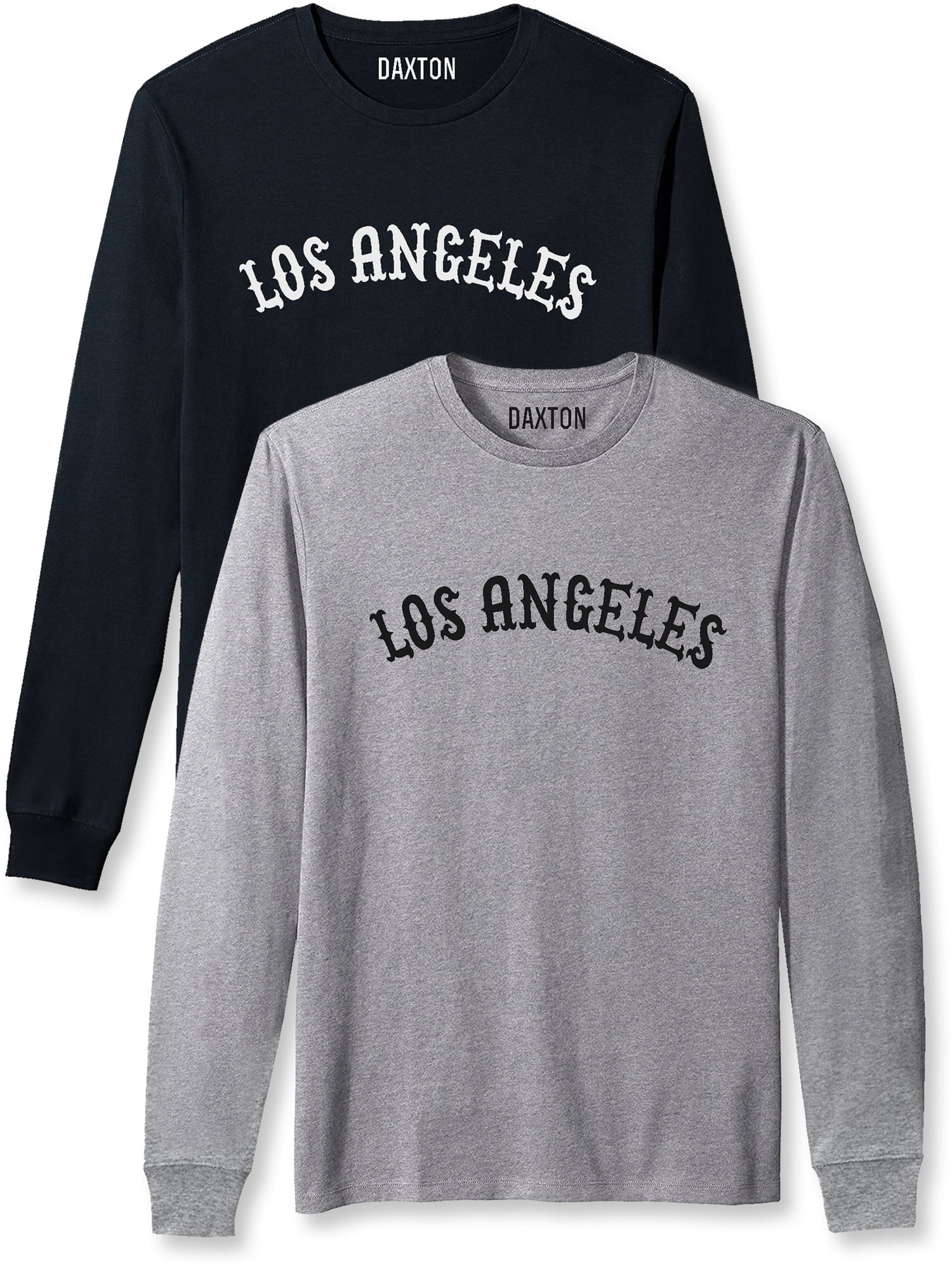 Daxton Retro Los Angeles Arch Font Long Sleeves TShirt Soft Medium Weight, 2Pk Black White Hgray ...