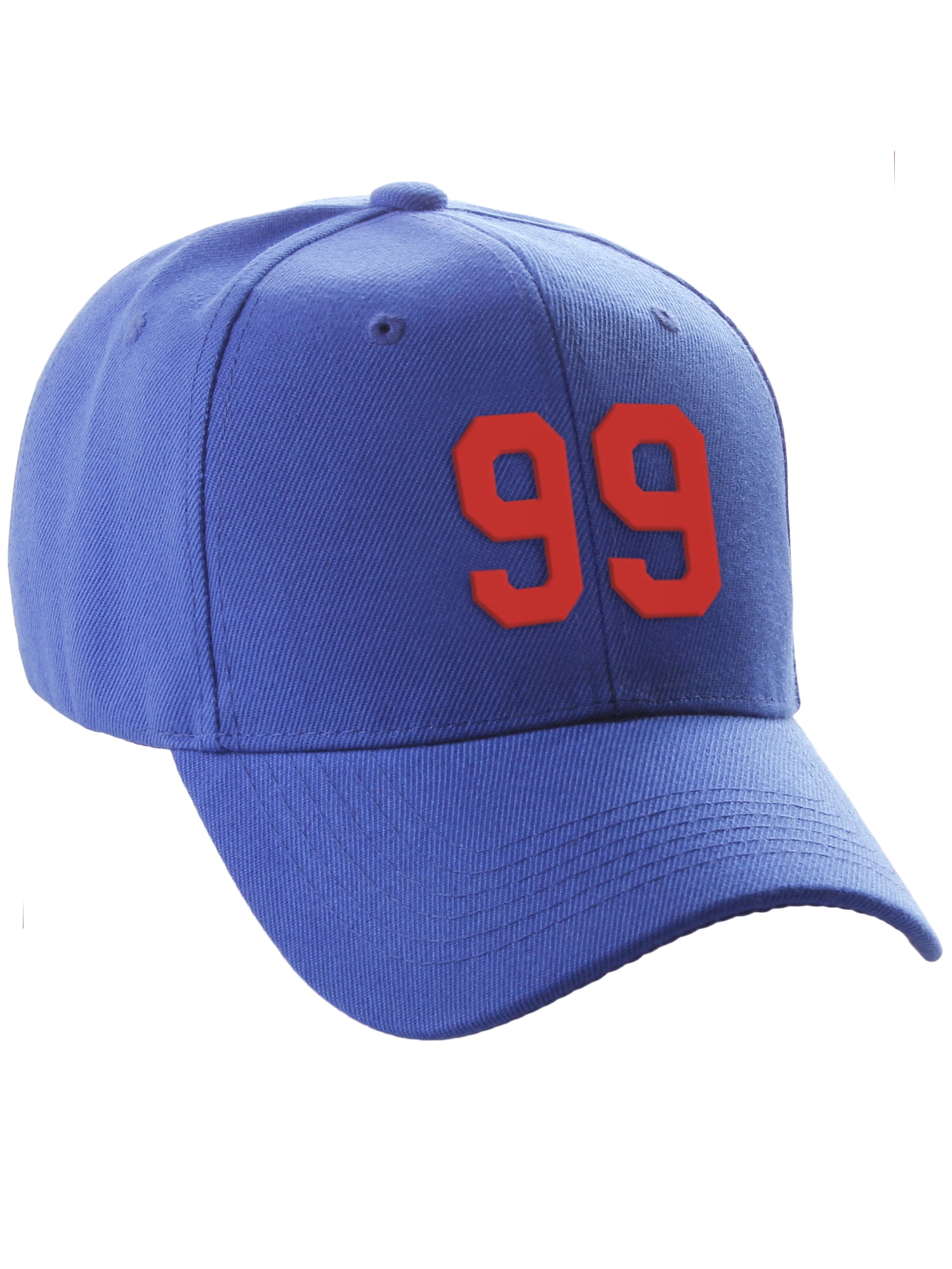 Daxton Structured Baseball Hat Cap Curved Visor Custom Team Number - Royal Hat, Red99 - Walmart.com