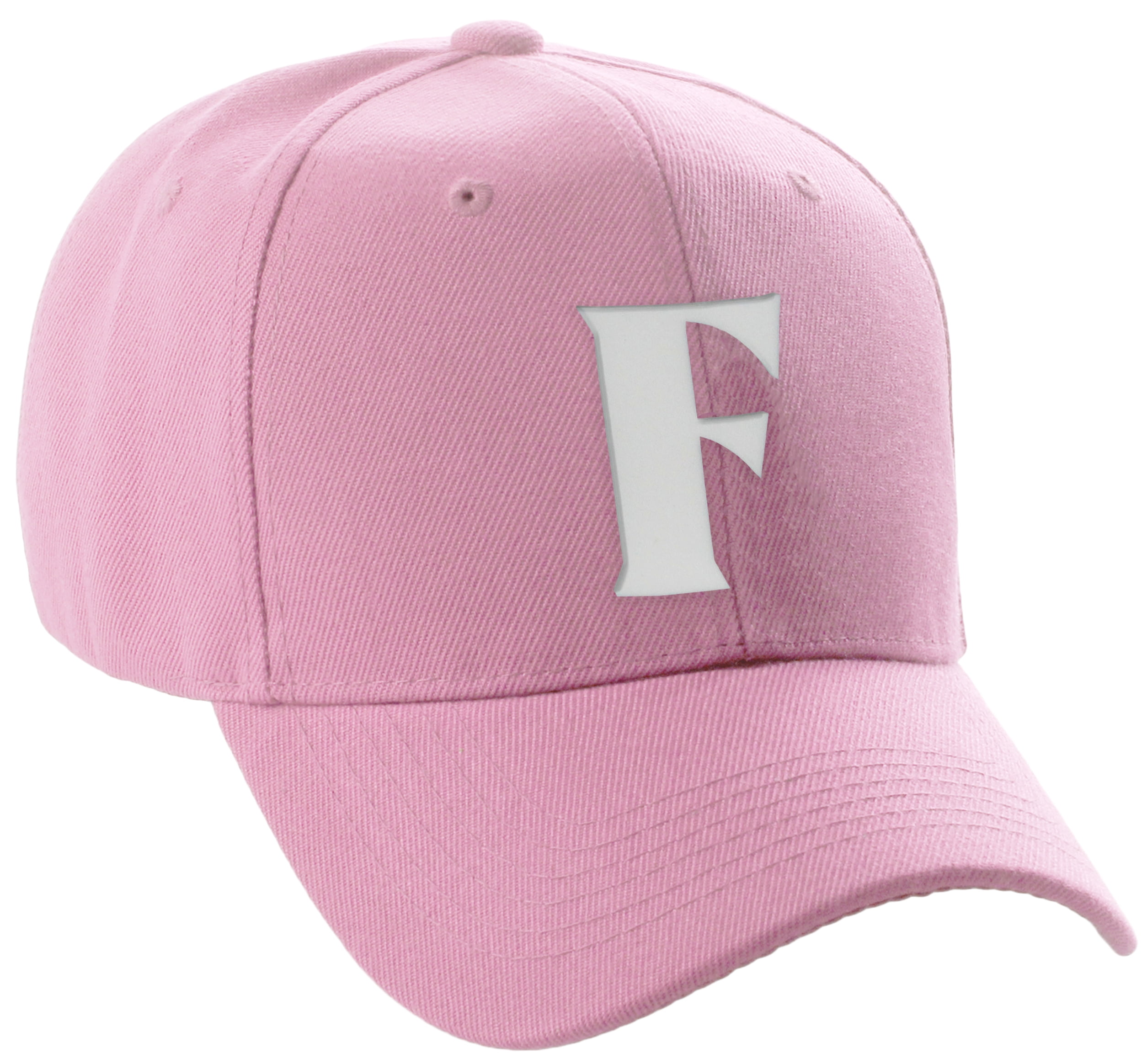 Daxton Structured Curve Visor Bill Baseball Hat 3D Capital Alphabet Letters, Pink Hat White ...
