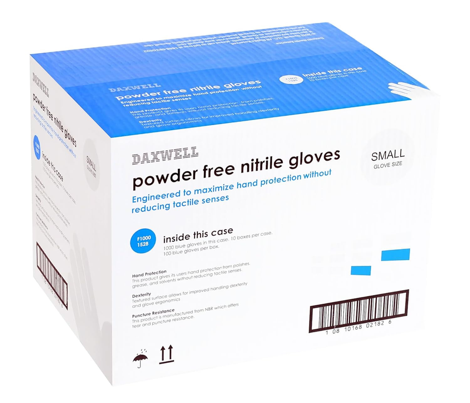 Daxwell Nitrile Gloves, Powder Free, Small, Blue, F10001528 (Case of ...