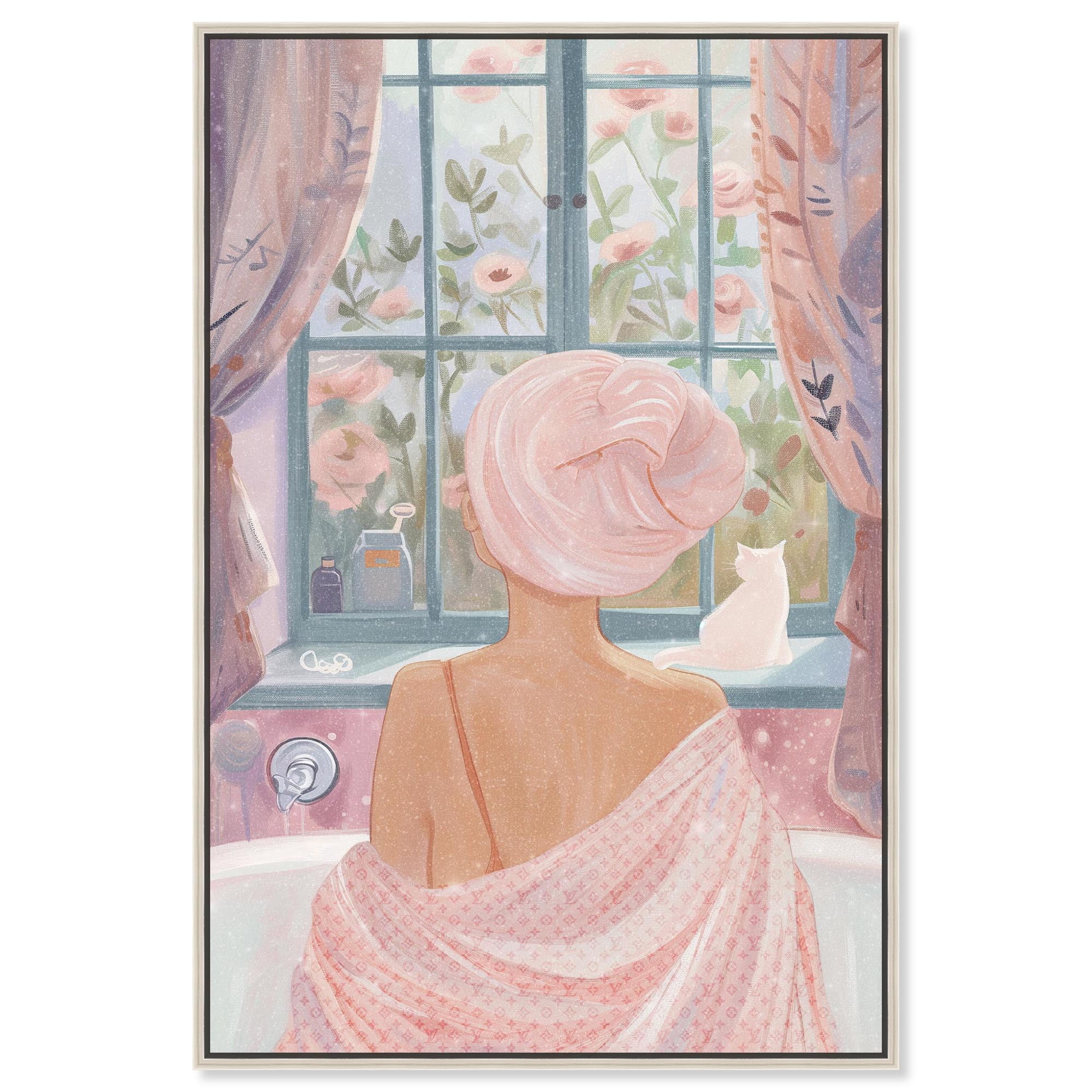 Day Bath Time Canvas Trendy Bathroom Art by Notoriart, Silver Frame, 24 ...