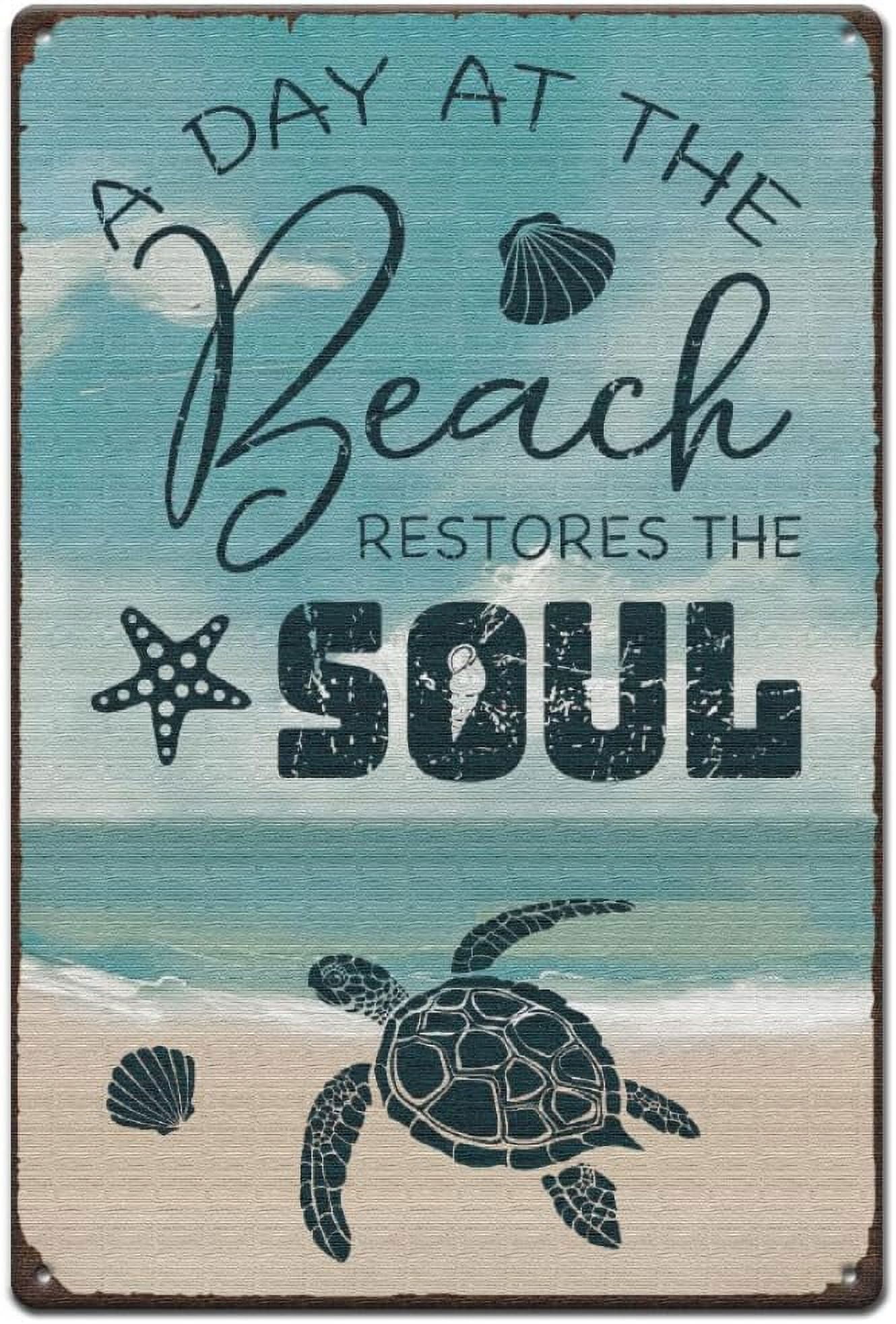 A Day at the Beach Tin Signs Hanging Metal Posters Turtle Metal Poster ...