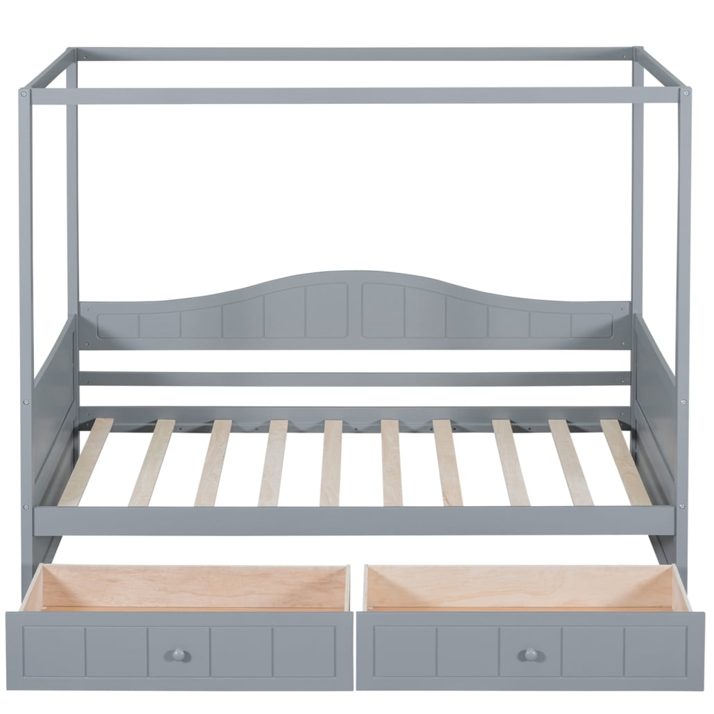 Day Bed, Twin Canopy Daybed with 2 Drawers, Modern Storage Bed Frame ...
