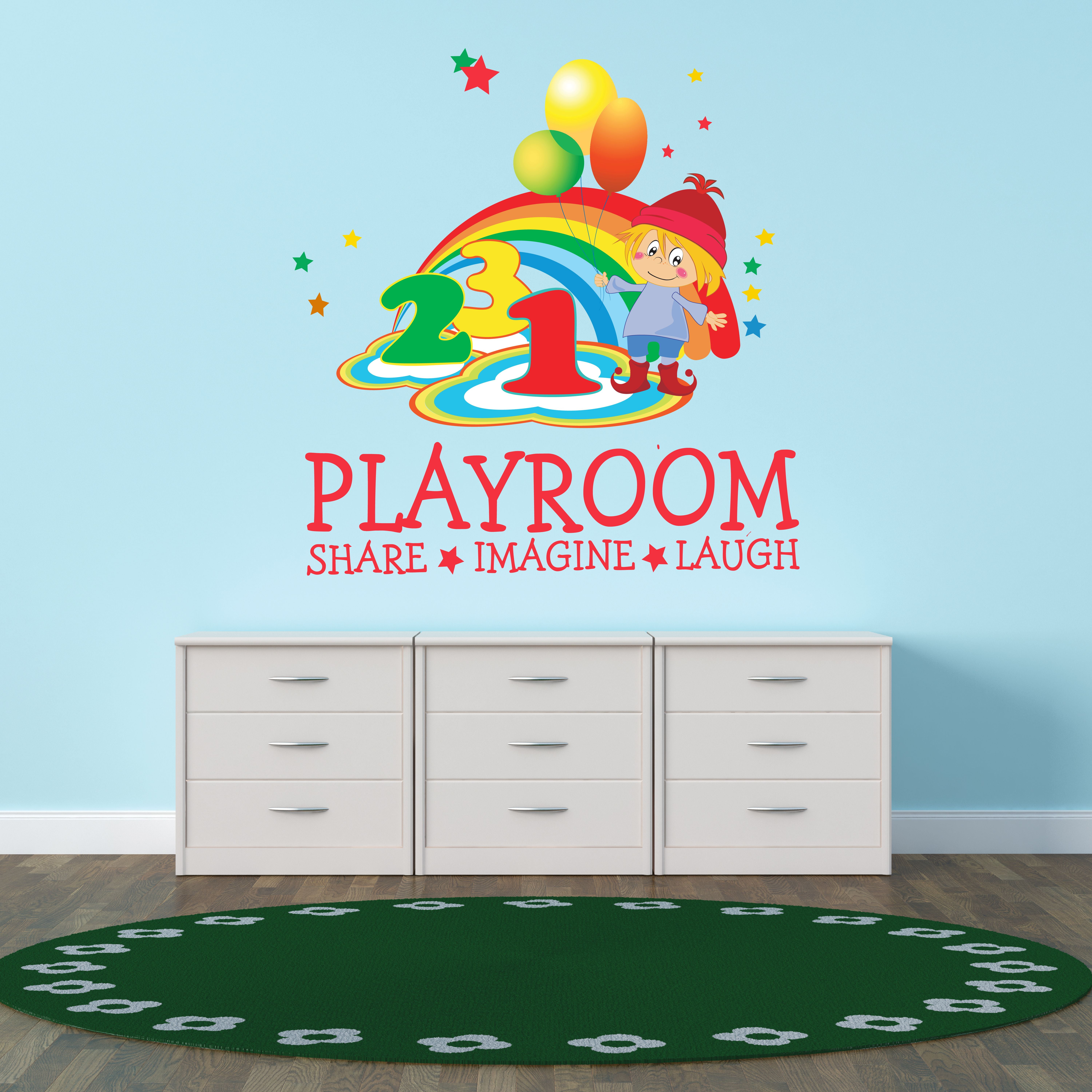 Day Care Wall Decals for Boy's Bedroom - Little Boy Holding Balloons ...