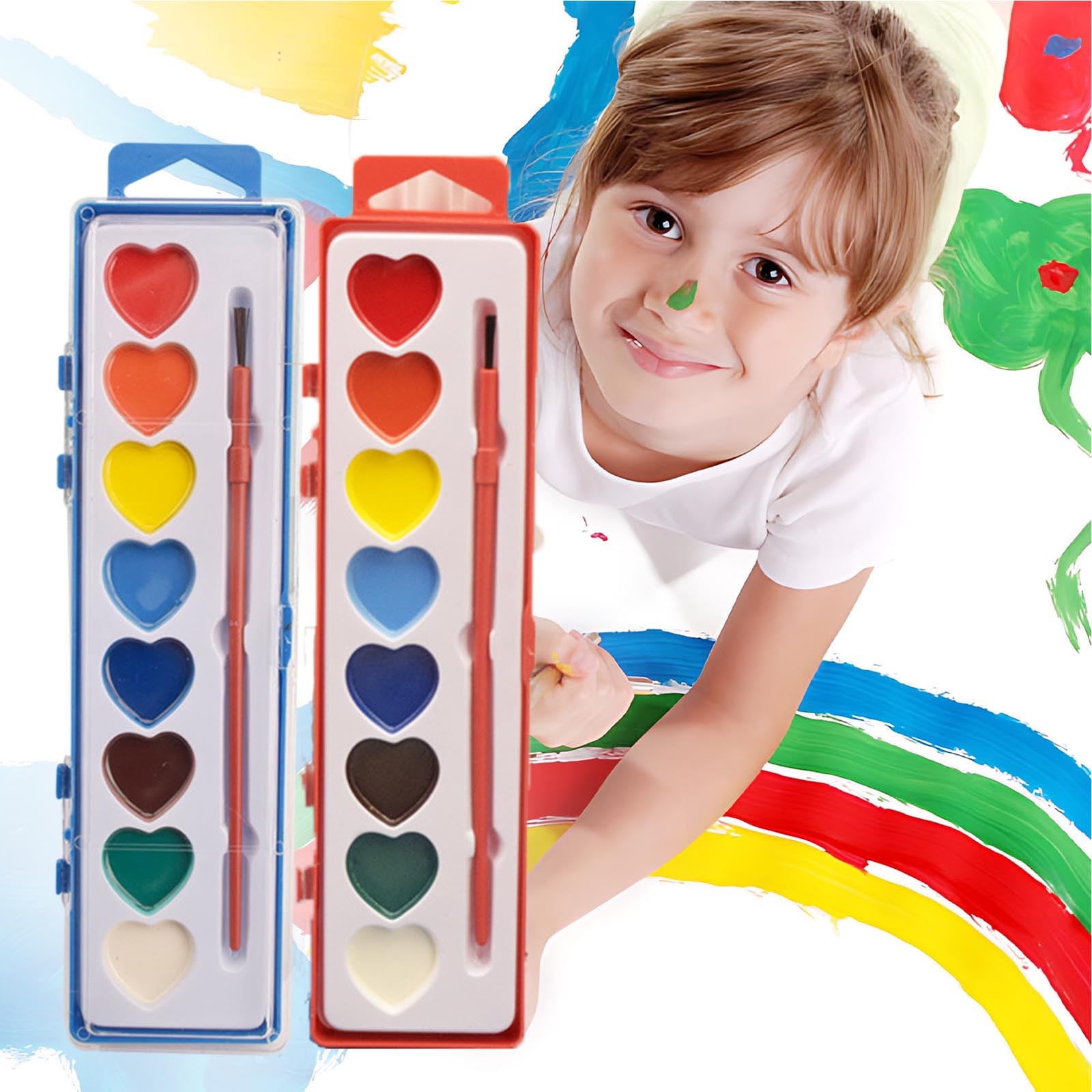 Day Children’s Heart-Shaped Watercolor Set, 8-Color Solid Pigments with ...