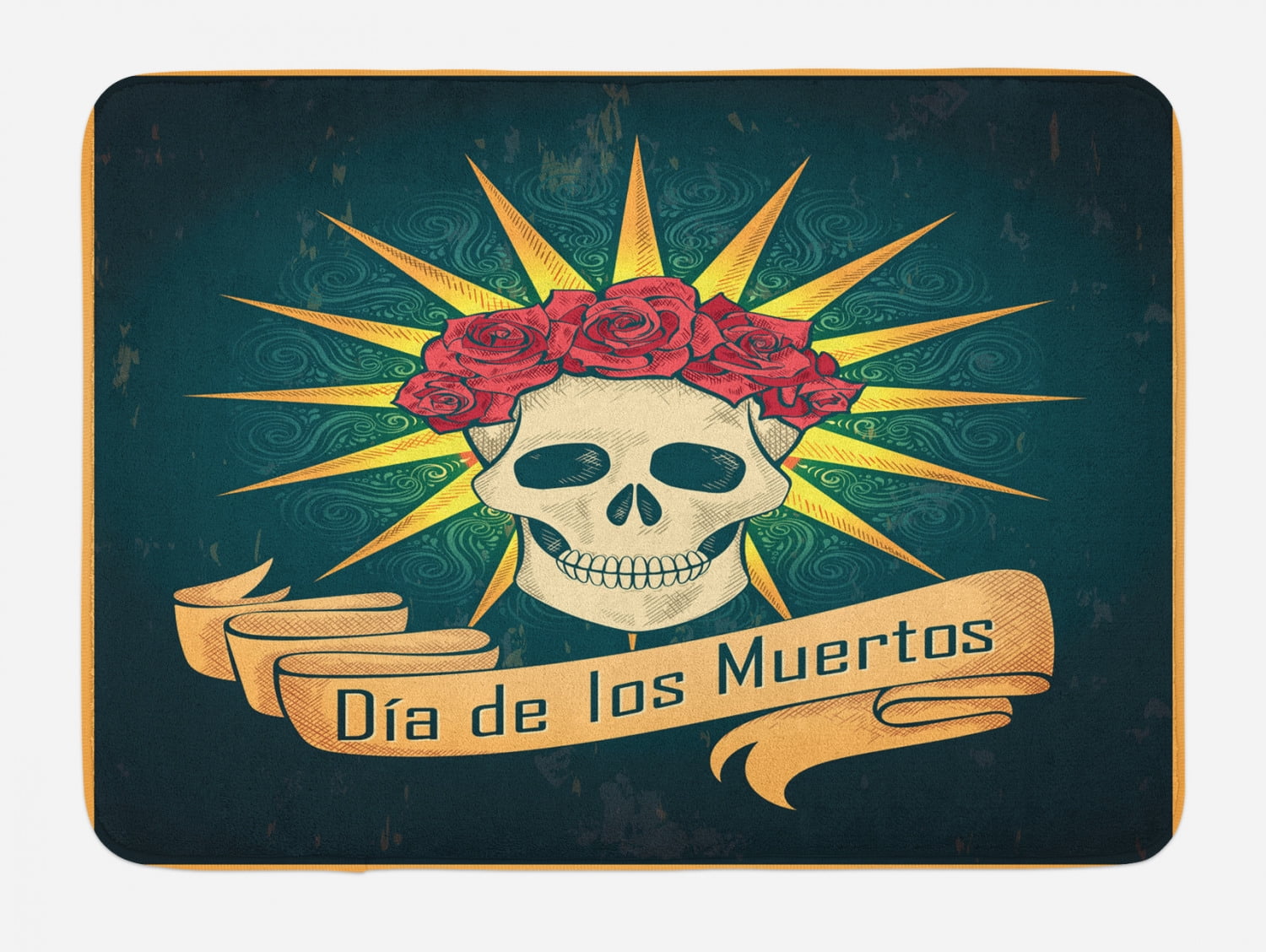 Day Of The Dead Bath Mat, Sugar Skull with Roses and Dia de los Muertos ...