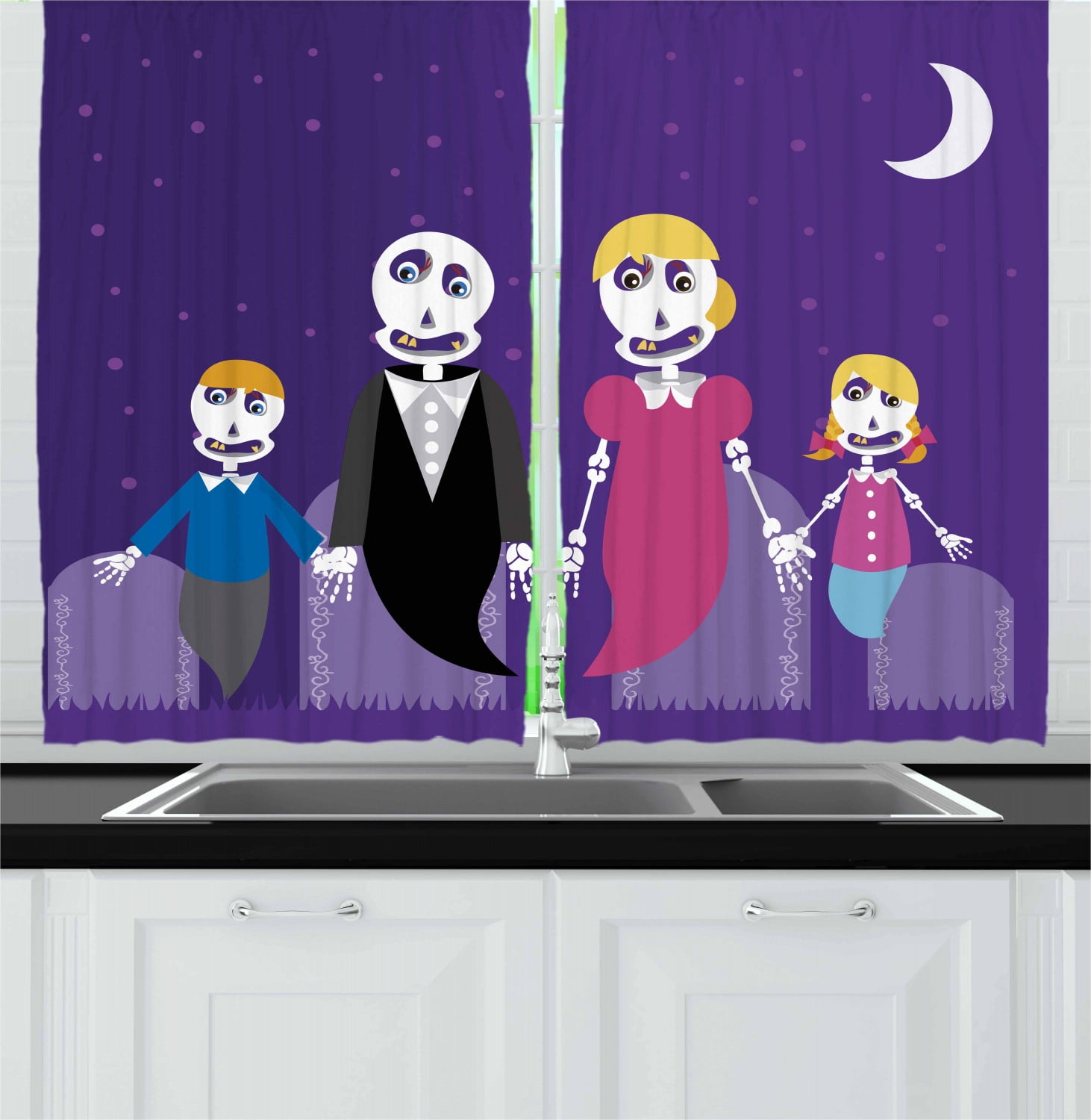 Day of the Dead Curtains 2 Panels Set, Ghost Family Hand in Hand ...
