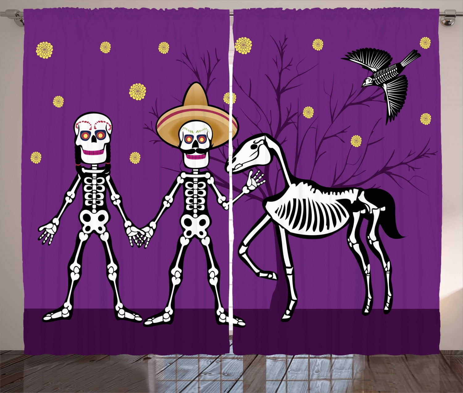 Ambesonne Day of the Dead Curtains 2 Panel Set, Skeleton Couple, 108" x ...