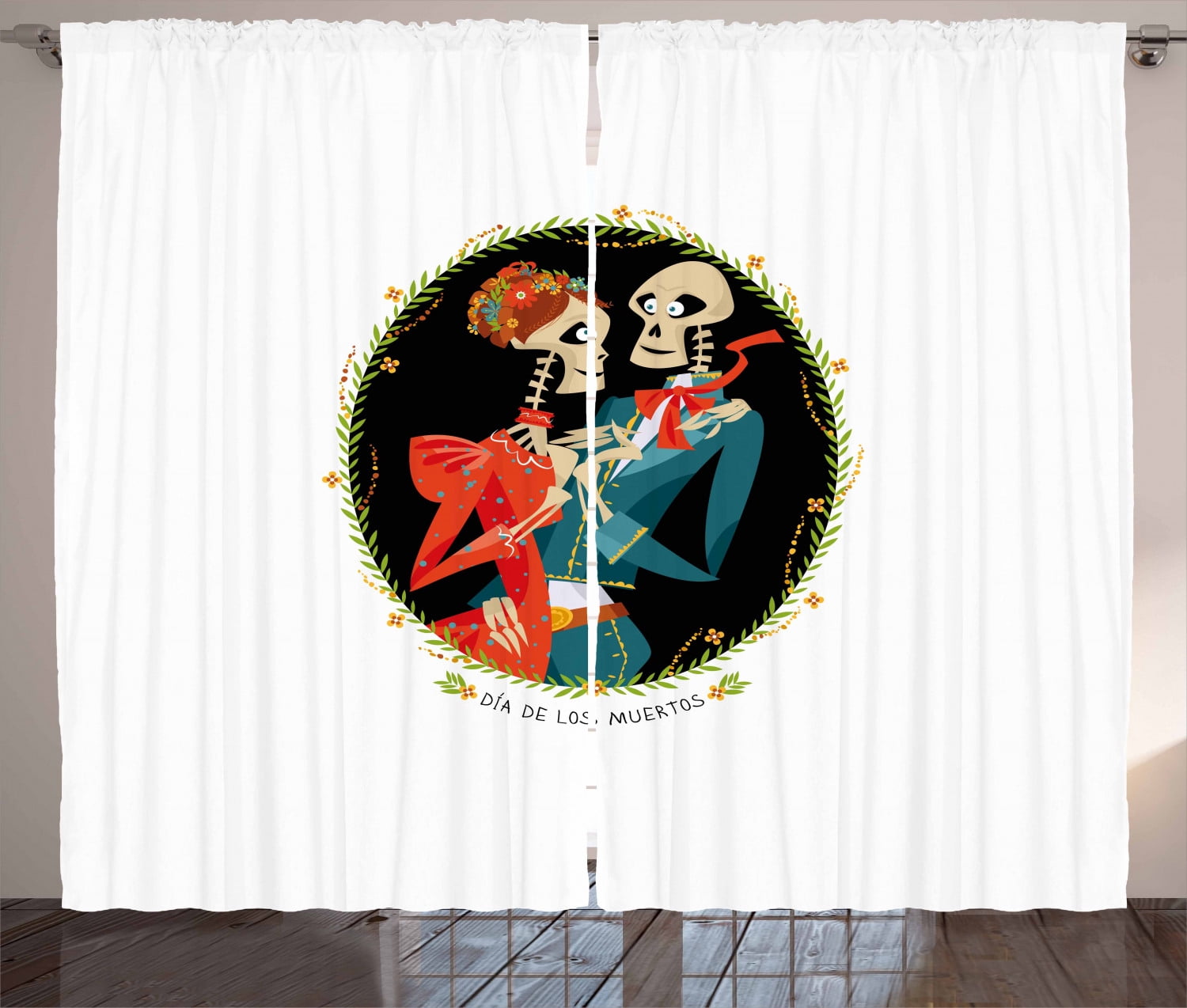 Ambesonne Day of the Dead Curtains 2 Panel Set, Skeletons in Love, 108 ...