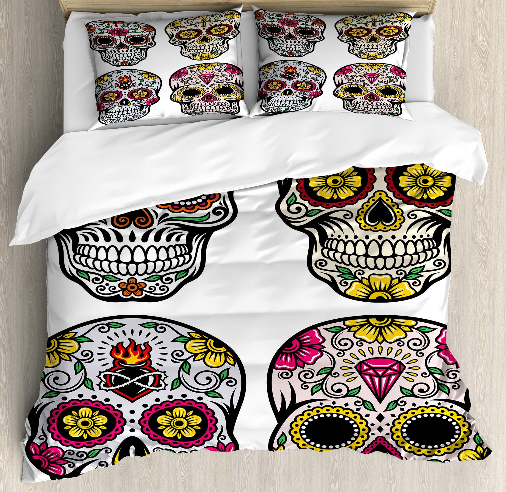 Day of the Dead Duvet Cover Set, Dia de Los Muertos Celebration Skull ...