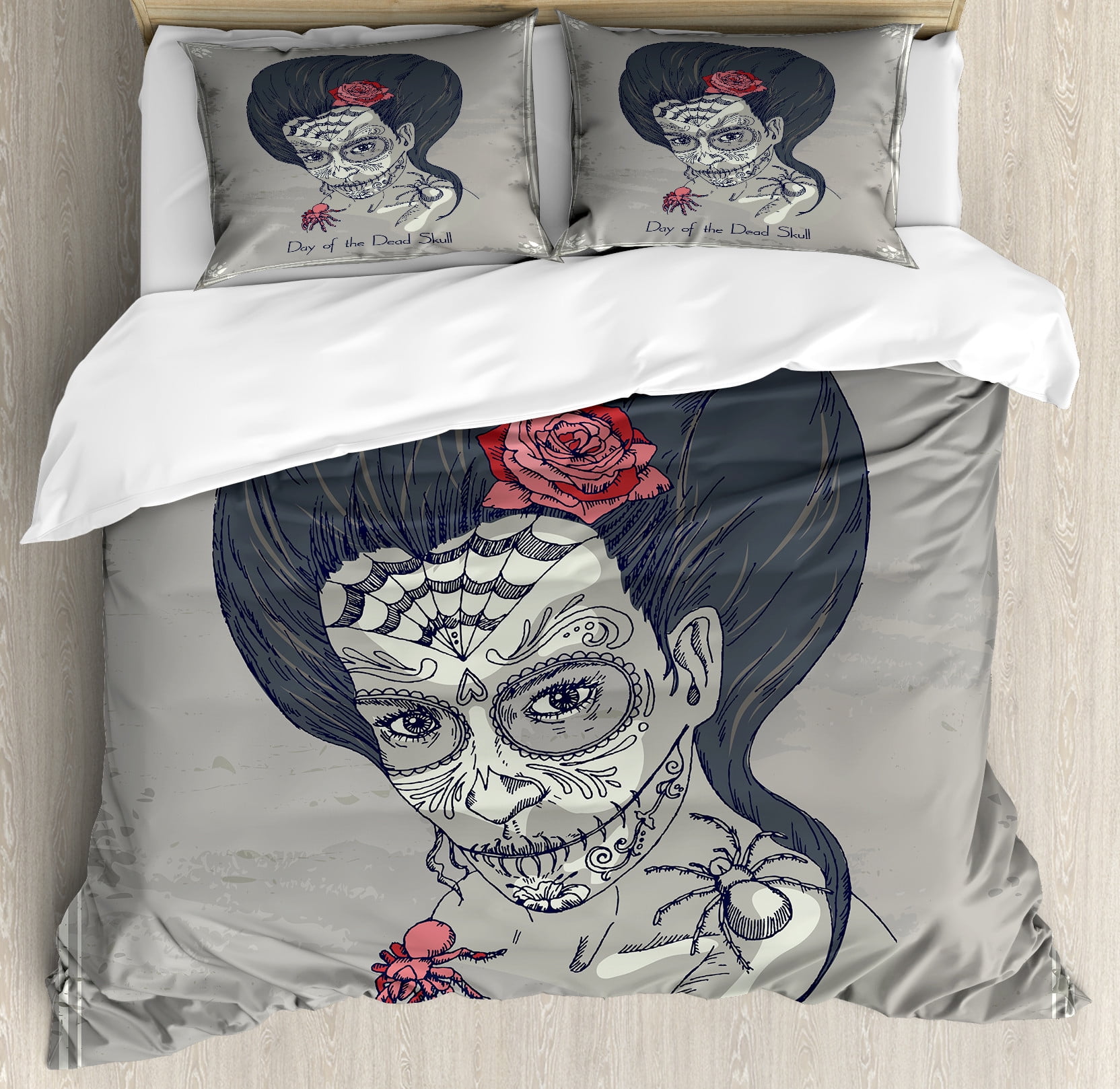 Day of the Dead Duvet Cover Set, Dia de Los Muertos Skull Girl with ...