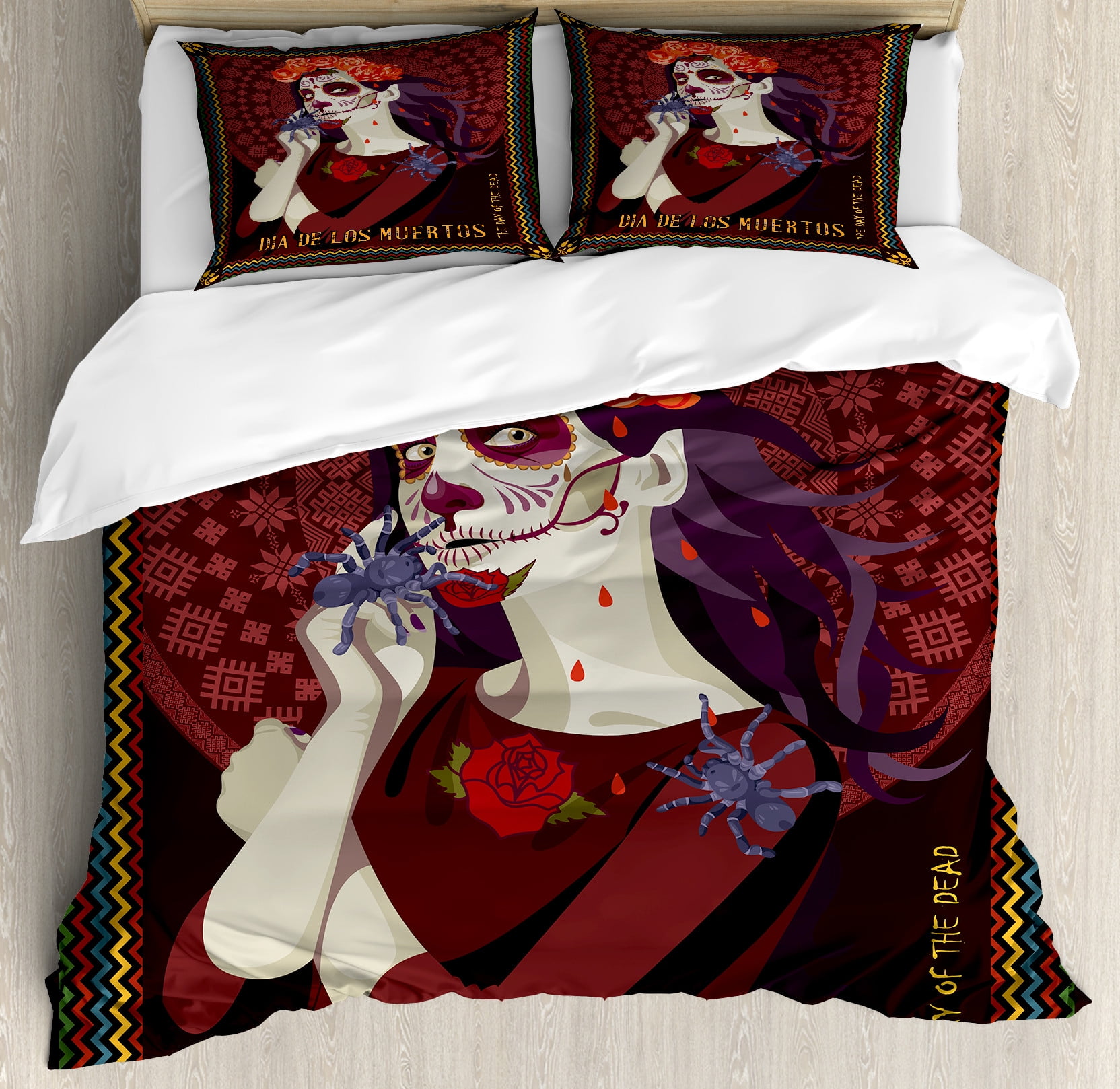 Day of the Dead Duvet Cover Set, Dia de los Muertos Print Woman with ...