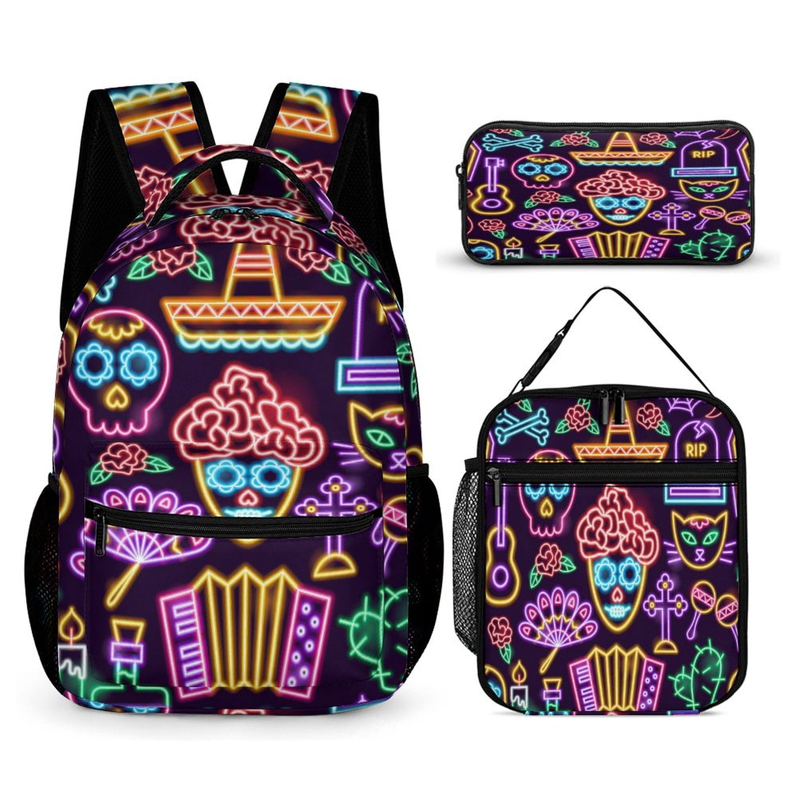 Day Dead Neon Pattern Lightweight Laptop Travel Backpack For Adults ...