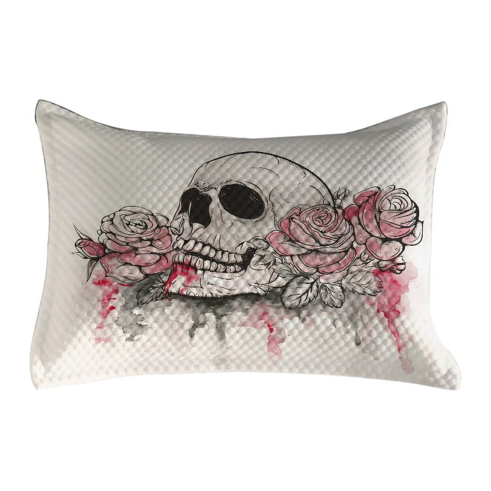 Day of the Dead Quilted Pillowcover, Print Skull Shape Romantic Roses ...