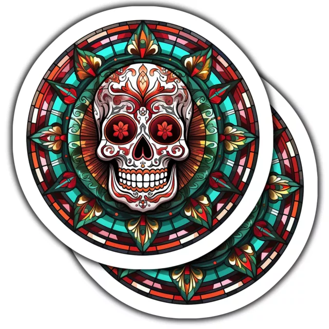 Day Of The Dead Skull Stickers, Stained Glass Mandala Decal , Sugkindle ...