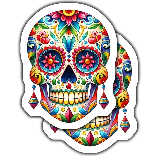 Day Of The Dead Sugar Skull Stickers, Colorful Skull Art Decals, Skulls ...
