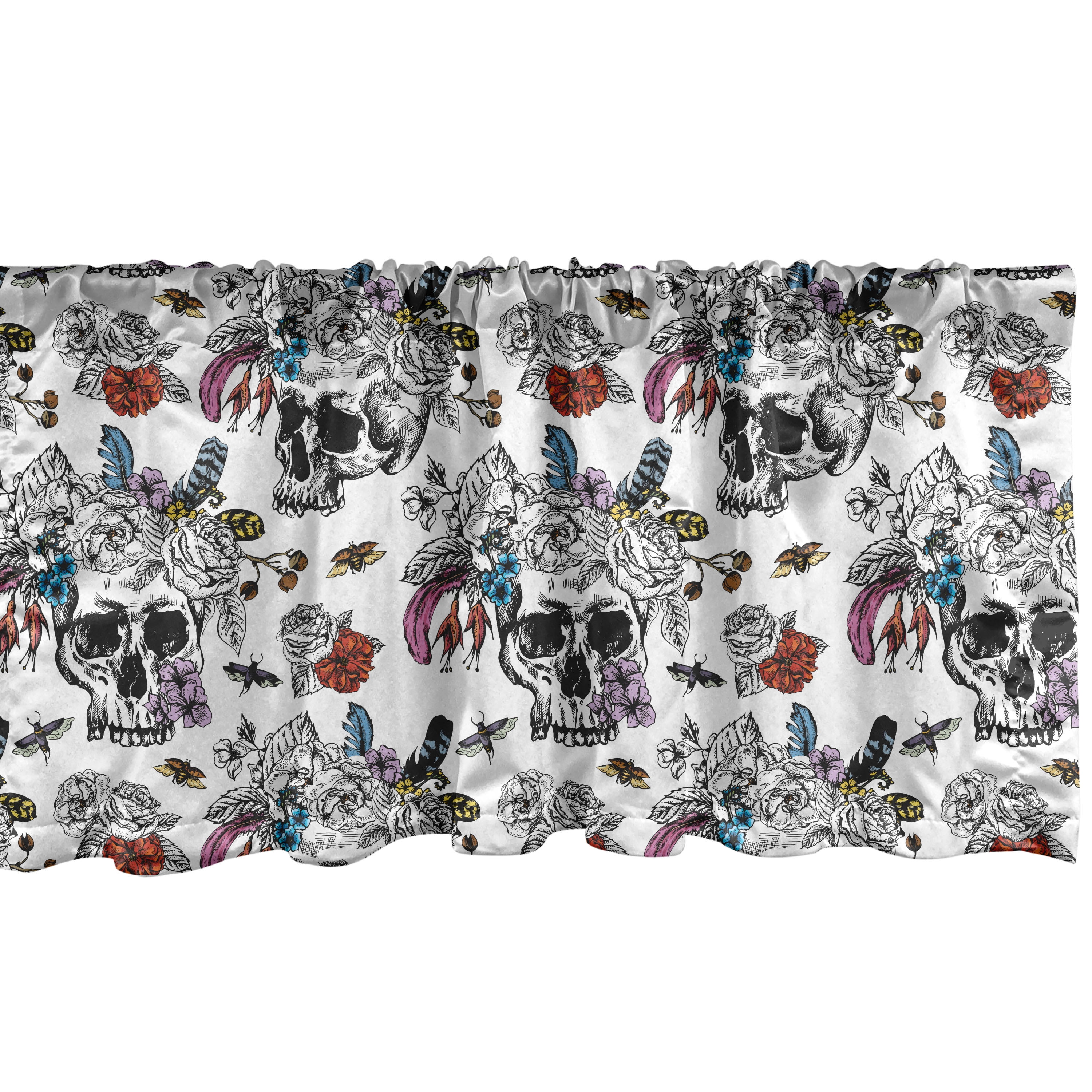 Day of the Dead Window Valance Pack of 2, Sugar Skull Flowers Pattern ...