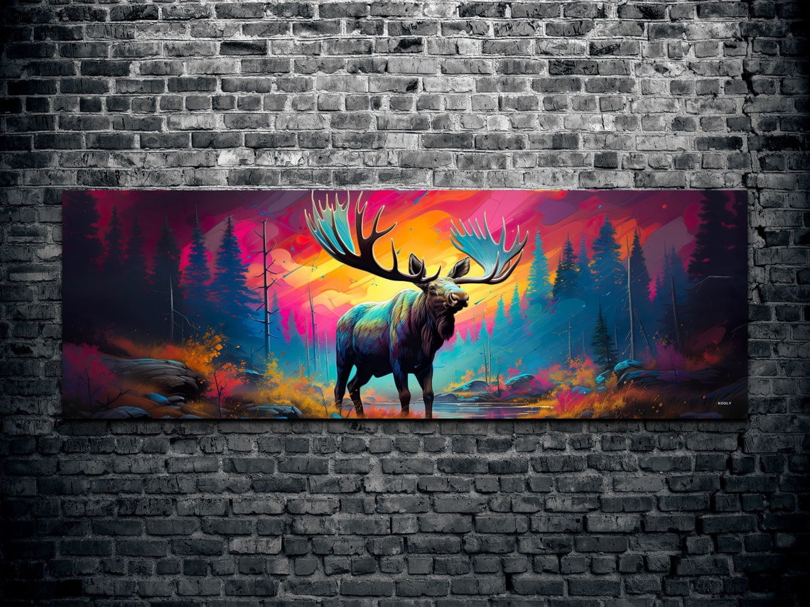 Day Glo Alaskan Moose, Landscape Moose, Moose Hangable Art, Canadian ...