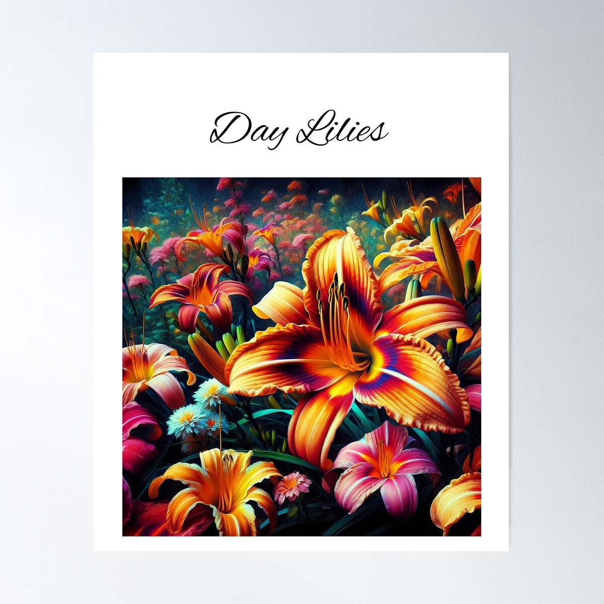 Day Lilies In The Garden At Sun Rise Poster Wall Art, Modern Wall Decor ...