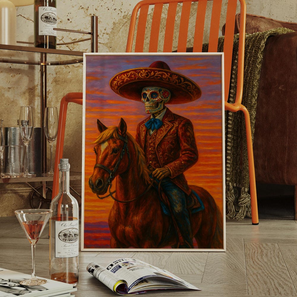 Day Of The Dead Charro On Horseback Art Dia De Los Muertos Western ...