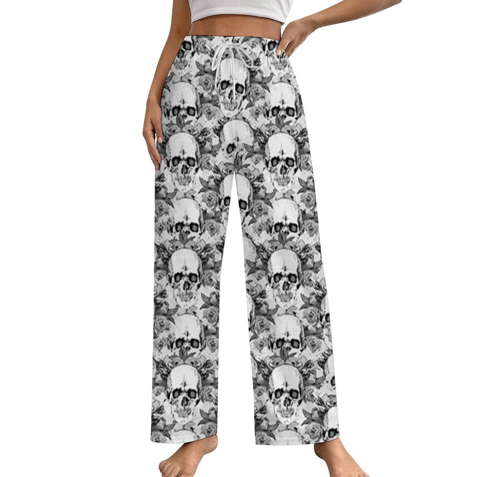 Day Of The Dead,Comfy Pajama Pants for Women,Skull Pattern,Stretch ...