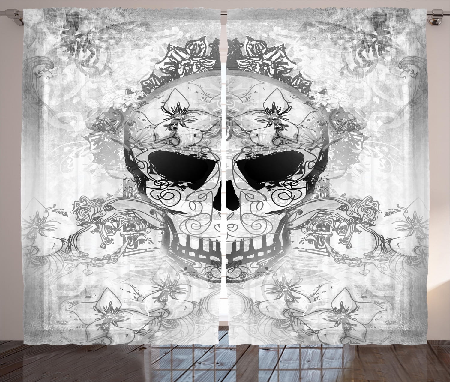 Ambesonne Skull Curtains 2 Panel Set, Oriental Paisley, 108" x 63 ...