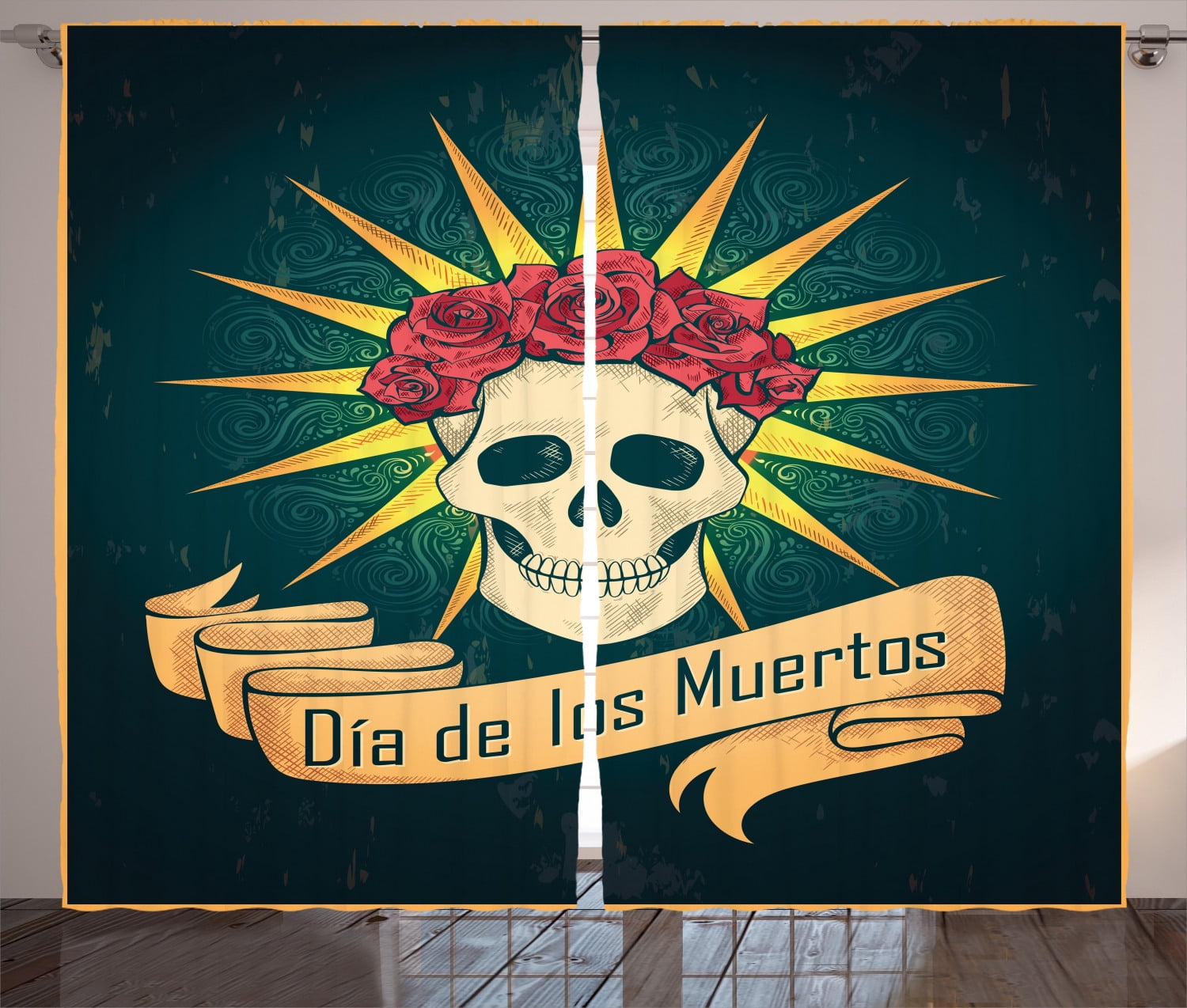 Ambesonne Sugar Skull Curtains 2 Panel Set, Day of Dead Grunge, 108" x ...
