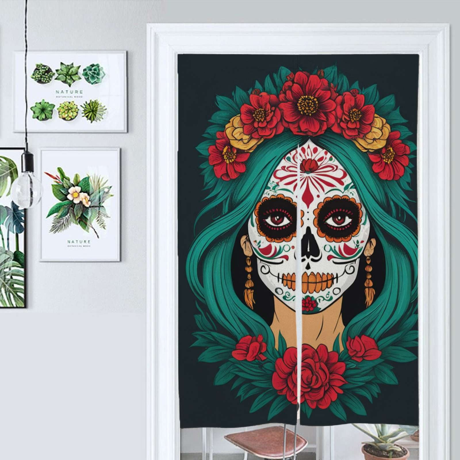 Day Of The Dead Floral Skull Door Curtain Nordic Living Room ...