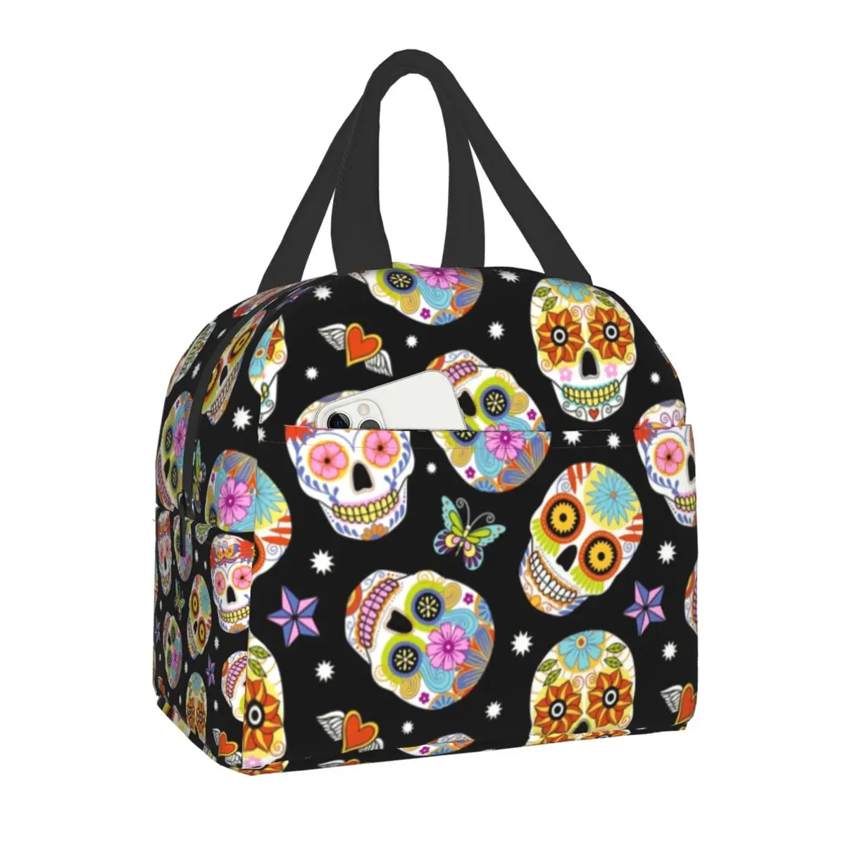 Day Of The Dead Mexican Sugar Skull Insulated Lunch Bag Waterproof ...