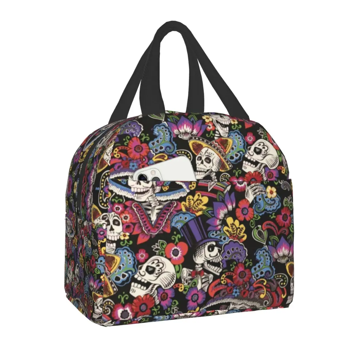 Day Of The Dead Mexican Sugar Skull Insulated Lunch Bag Waterproof ...