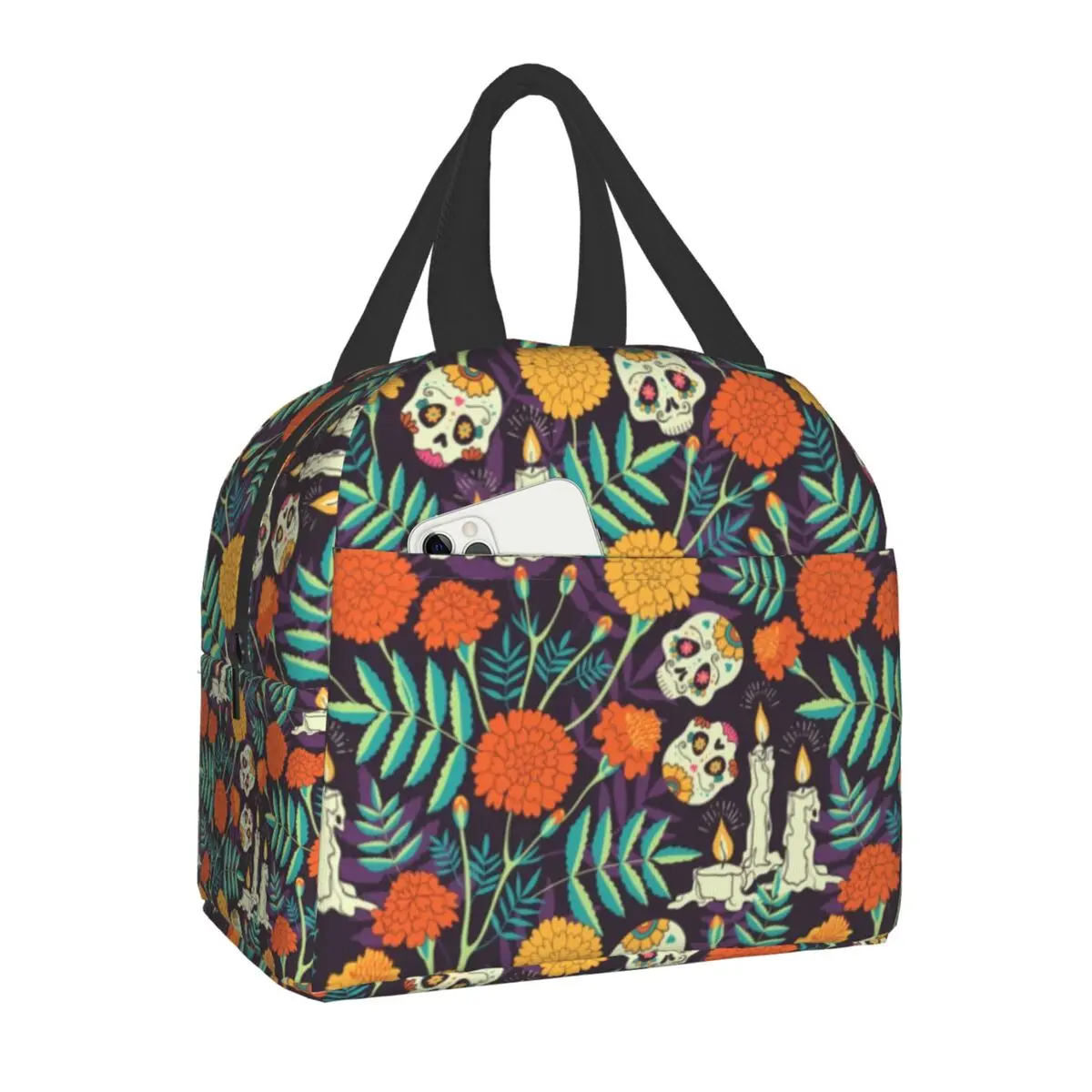 Day Of The Dead Mexican Sugar Skull Insulated Lunch Bag Waterproof ...