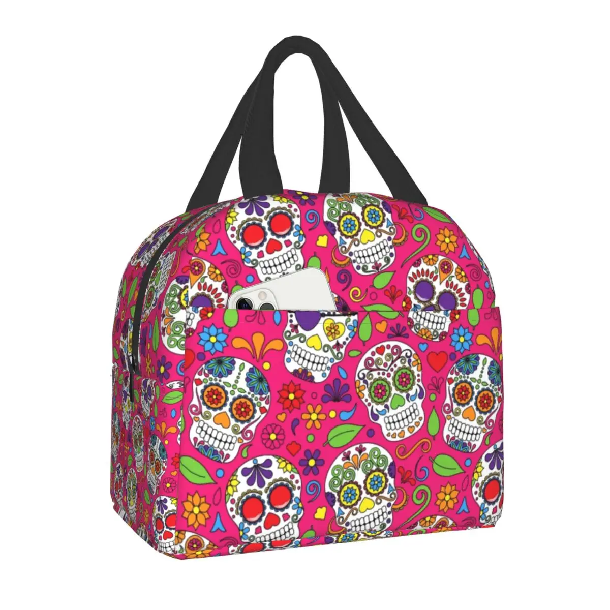 Day Of The Dead Mexican Sugar Skull Insulated Lunch Bag Waterproof ...