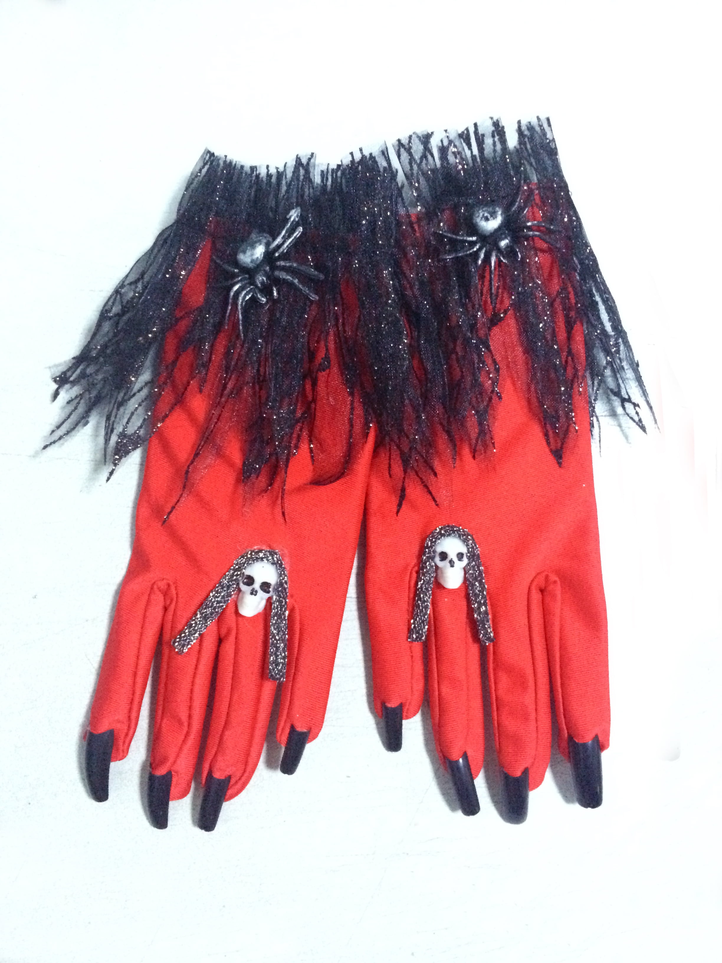 Day Of The Dead Red Devil Witch Stretch Gloves W/ Nails Costume Gothic ...