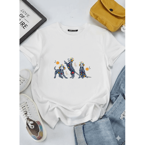 Day Of The Dead Skeleton Dogs Vibrant Mexican Holiday Art Unisex T ...