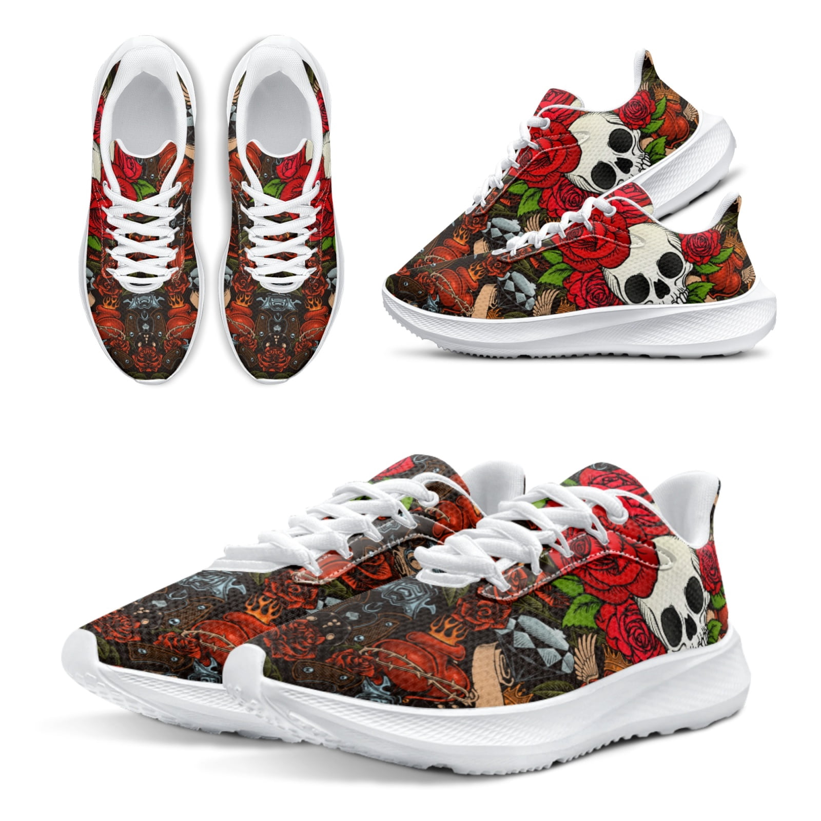 Day Of The Dead Skeleton Women's Running Shoes Sunflower Flower Skull ...