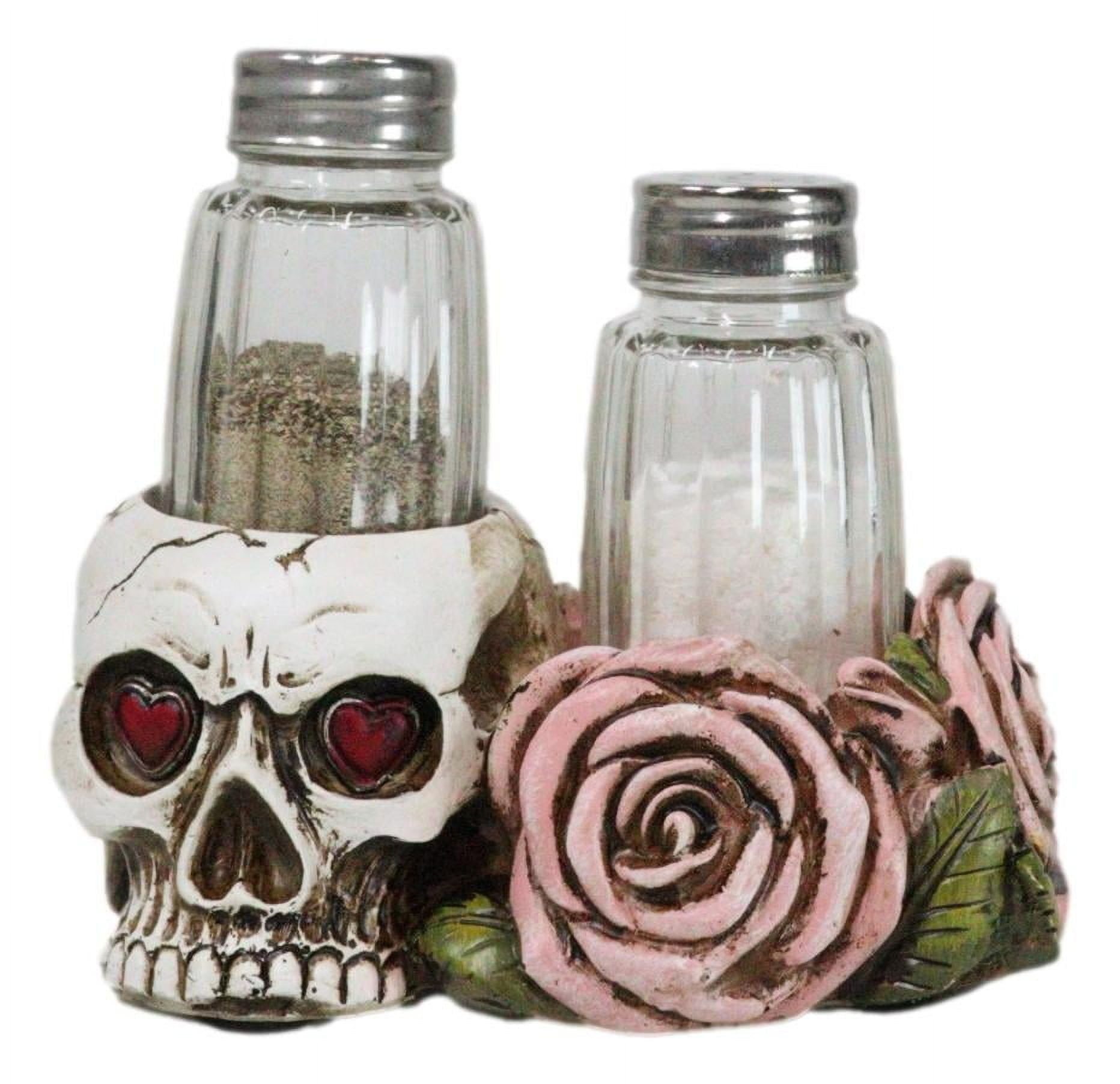 Day Of The Dead Skull With Red Heart Eyes Pink Roses Salt Pepper ...