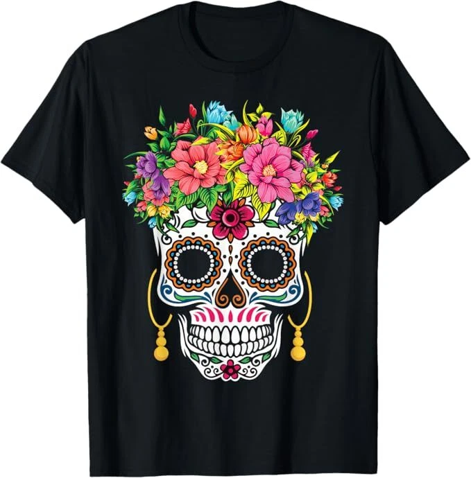Day Of The Dead Sugar Bone Structure All Hallows Eve Graphic Tee Cool ...