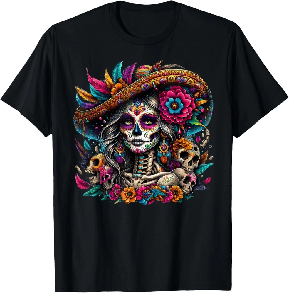 Day Of The Dead Sugar Bone Structure All Hallows Eve Women Tee Cool ...